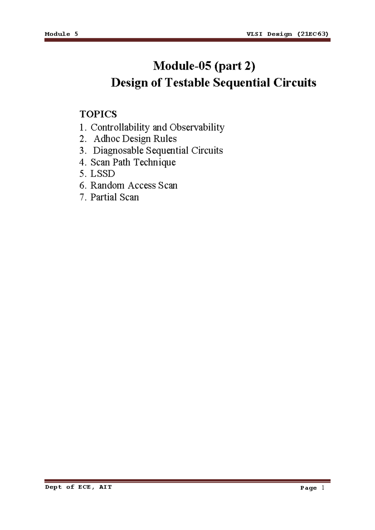 Vlsi mod5 notes-Part-2 - Module-05 (part 2) Design of Testable ...