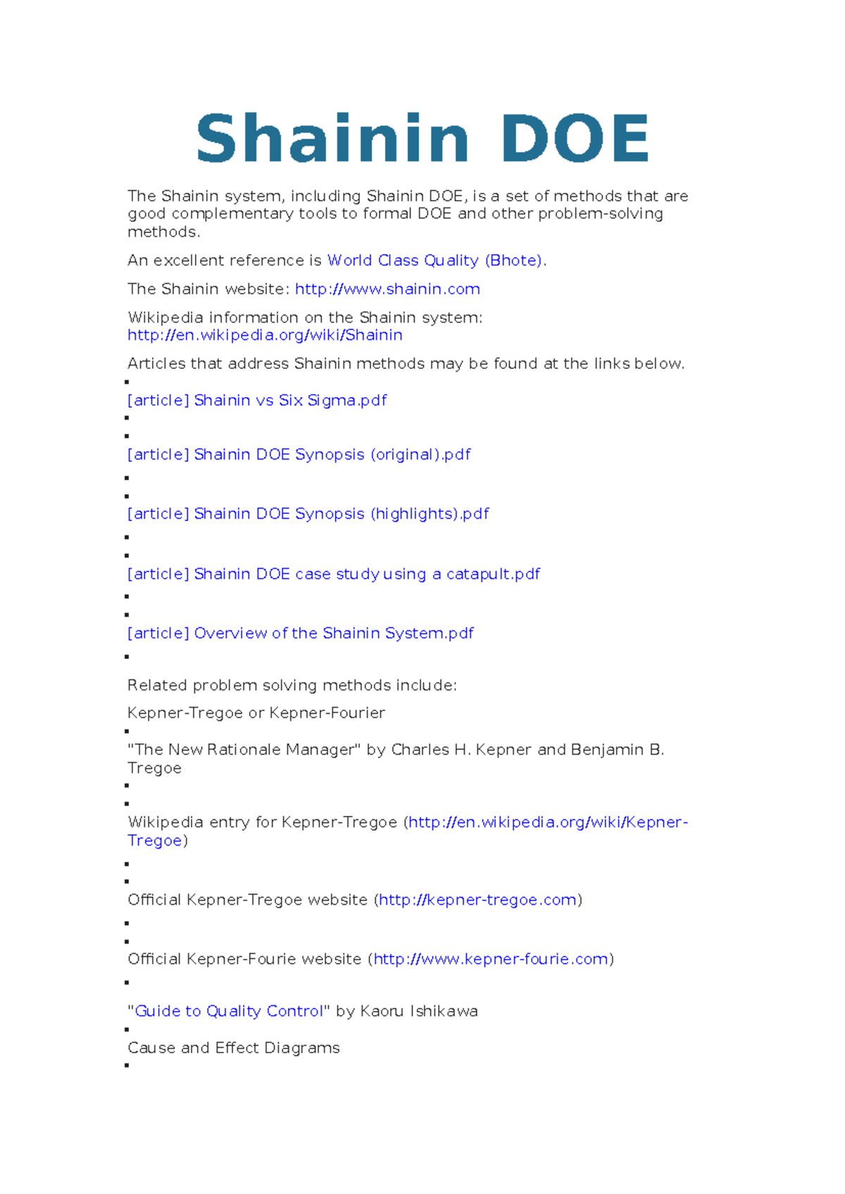 Shainin DOE - asw - Shainin DOE The Shainin system, including Shainin ...