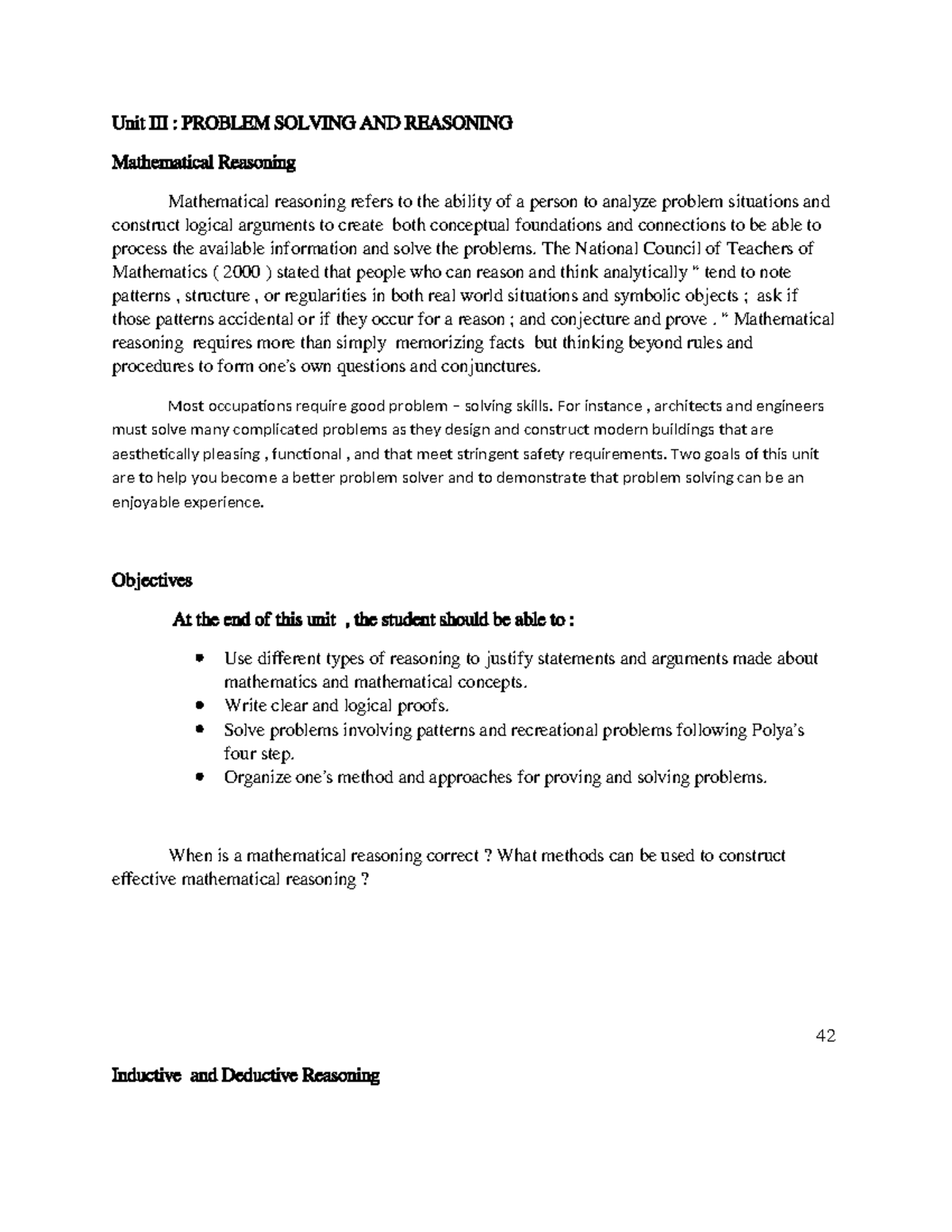 Mathematics-unit-3lesson - Unit III : PROBLEM SOLVING AND REASONING ...