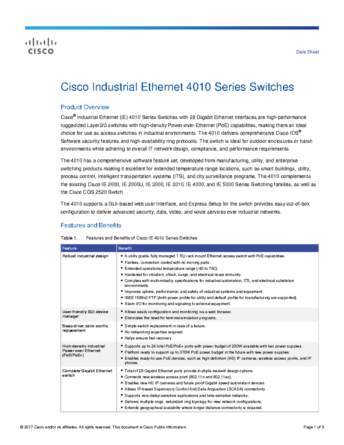 Cisco-IE-4010 - routeador cisco - Data Sheet Cisco Industrial Ethernet ...