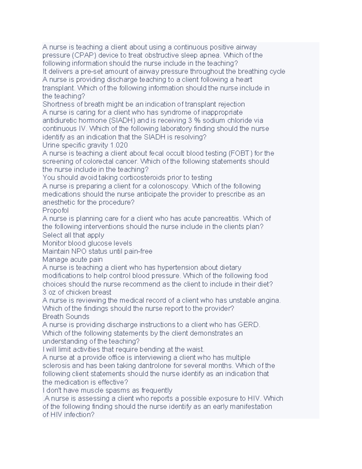 Med Surg Assessment - Med Surge practice questions - A nurse is ...