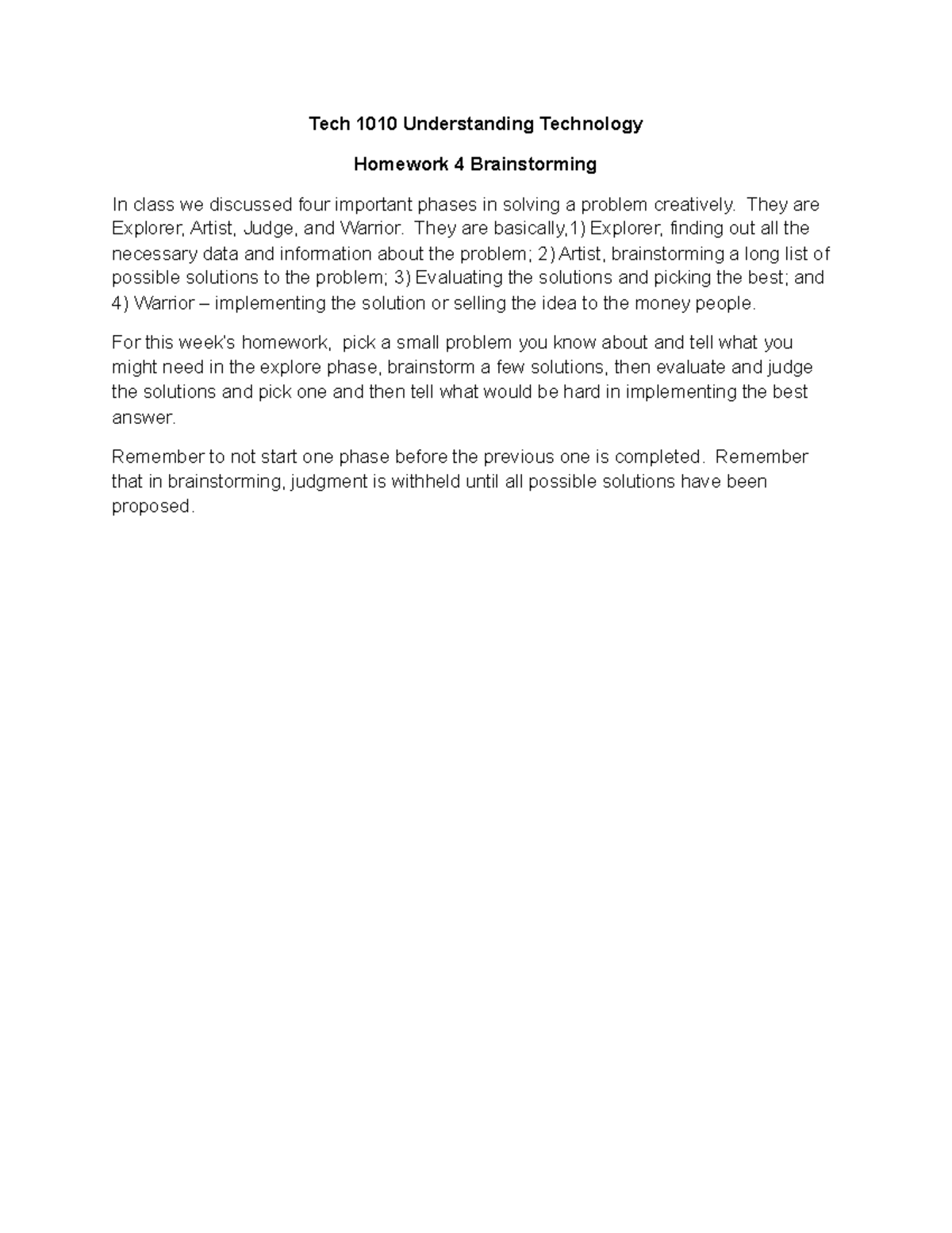 Homework 4 Requirements - Tech 1010 Understanding Technology Homework 4 ...