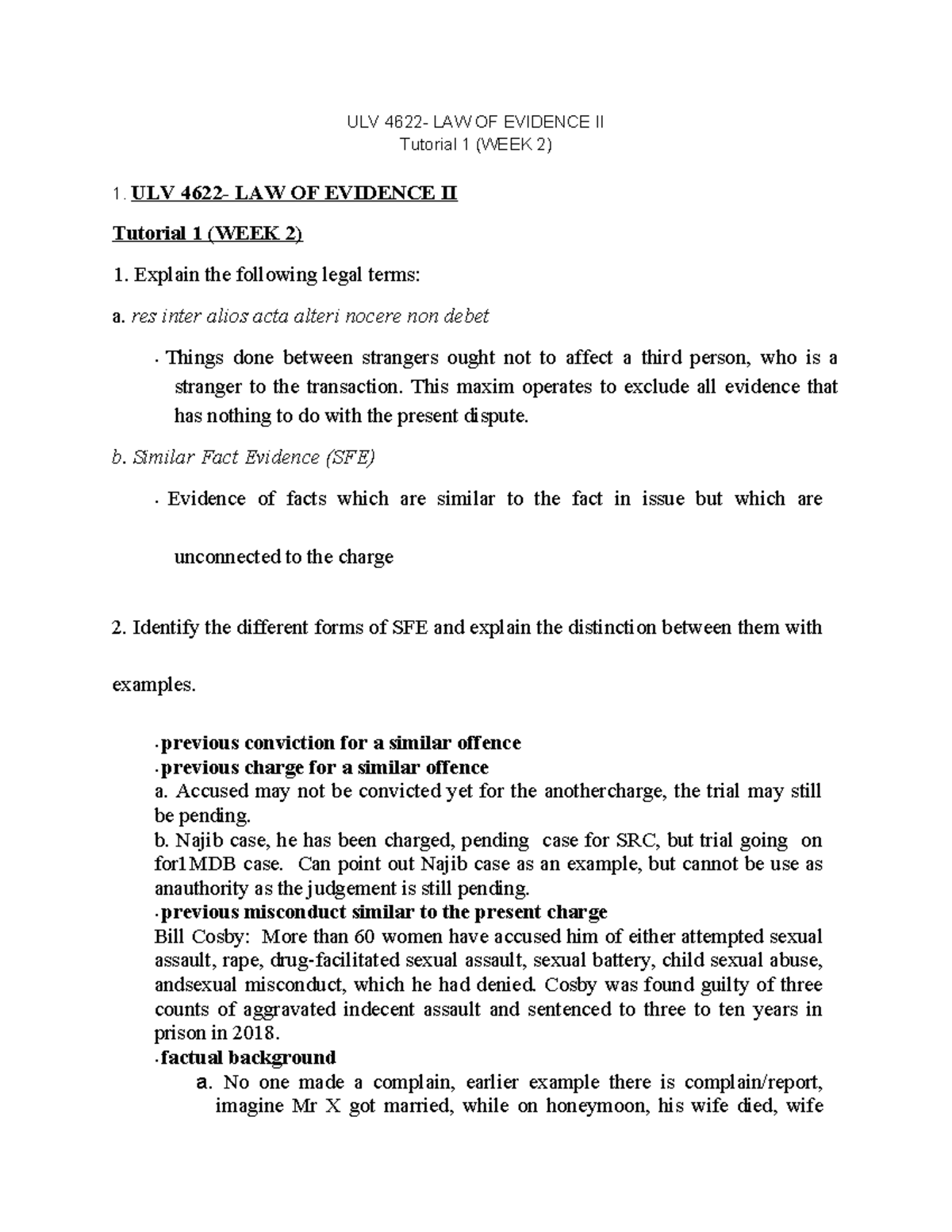 Tutorial 1 - ULV 4622- LAW OF EVIDENCE II Tutorial 1 (WEEK 2) 1. ULV ...