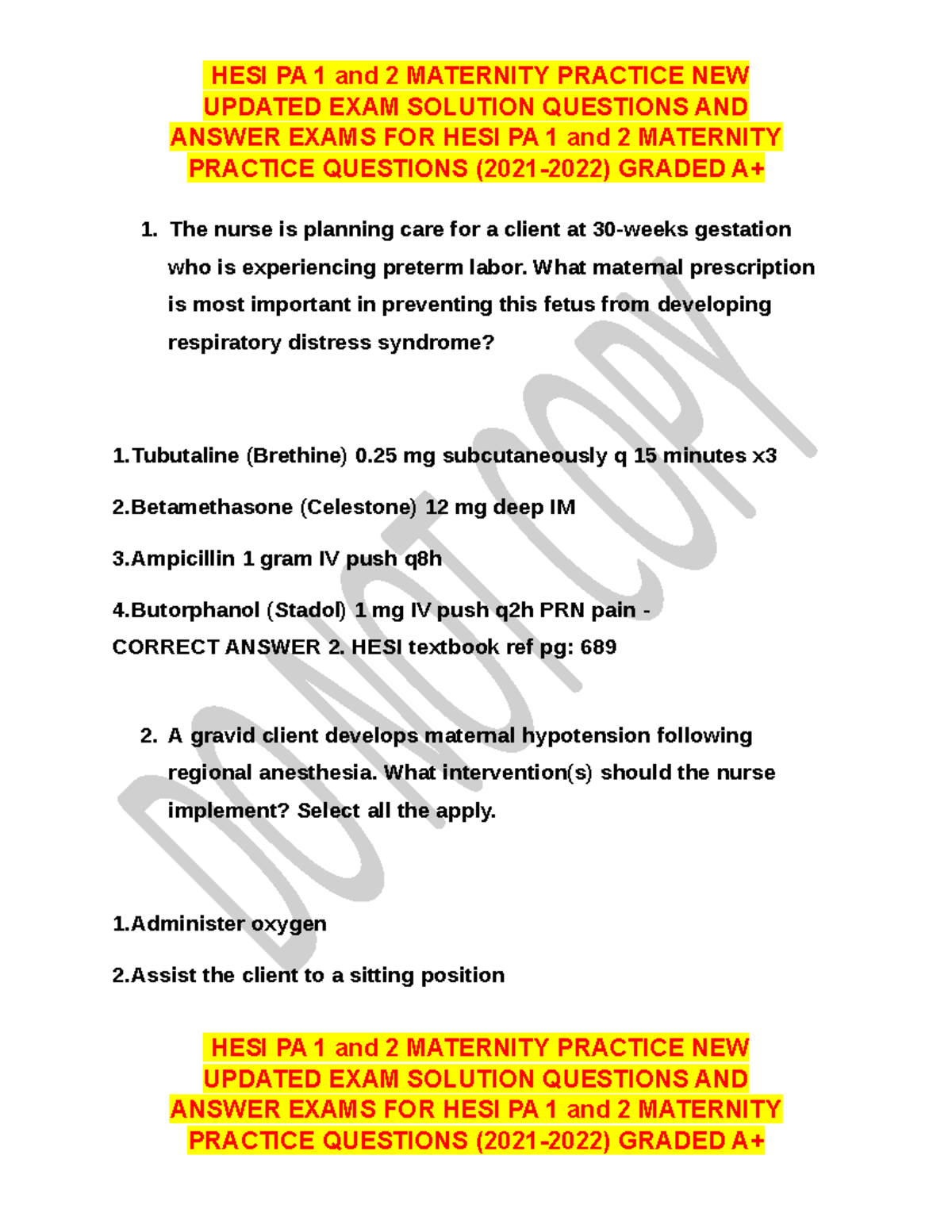 NEW Updated EXAM Solution Questions AND Answer Exams FOR HESI PA 1 and ...