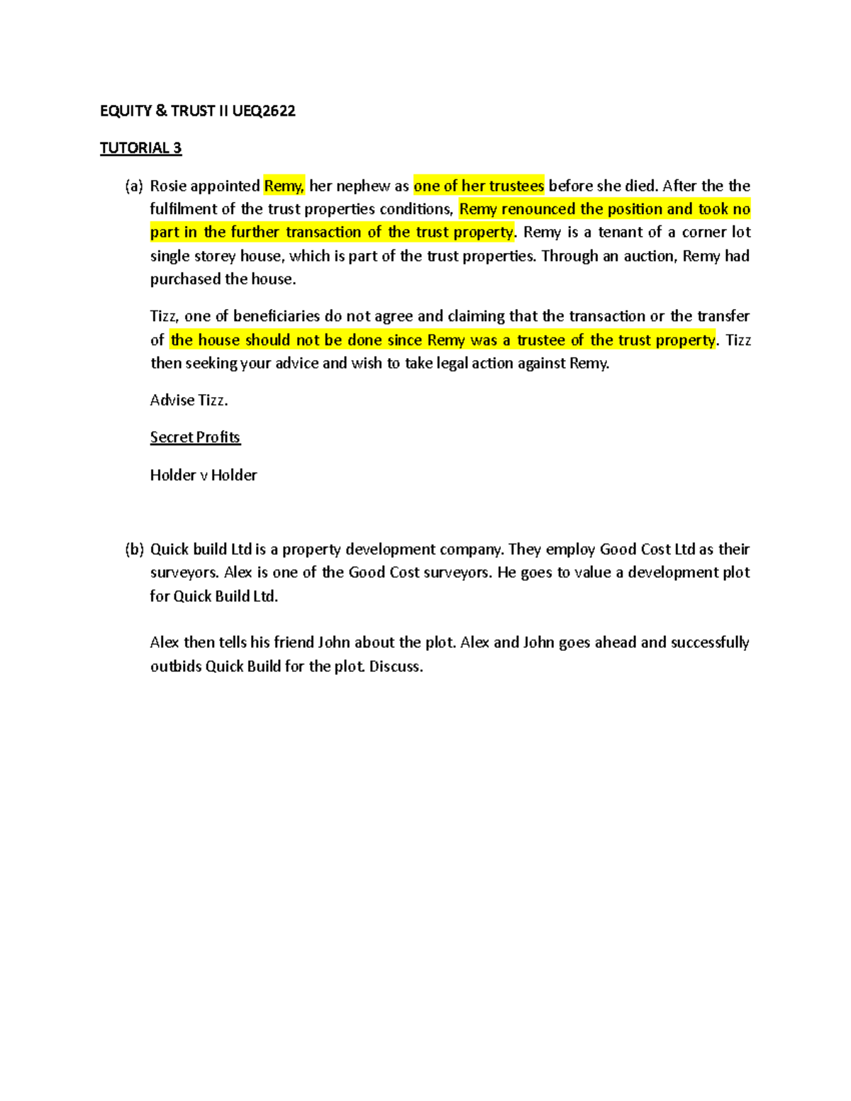 361880 Tutorial 3 - EQUITY & TRUST II UEQ TUTORIAL 3 (a) Rosie ...