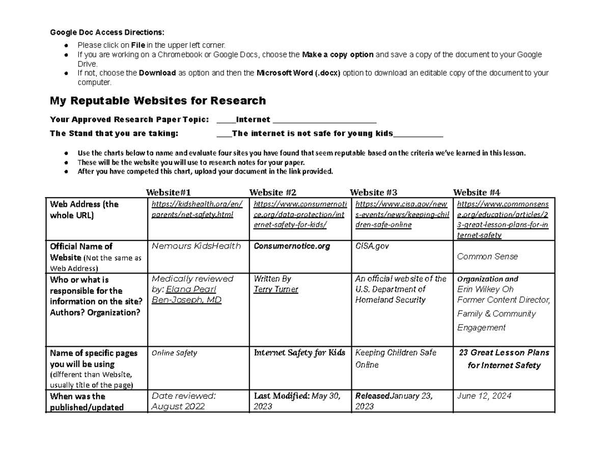 Copy of Module Four Lesson Two Assignment - Google Doc Access Directions: Please click on File ...