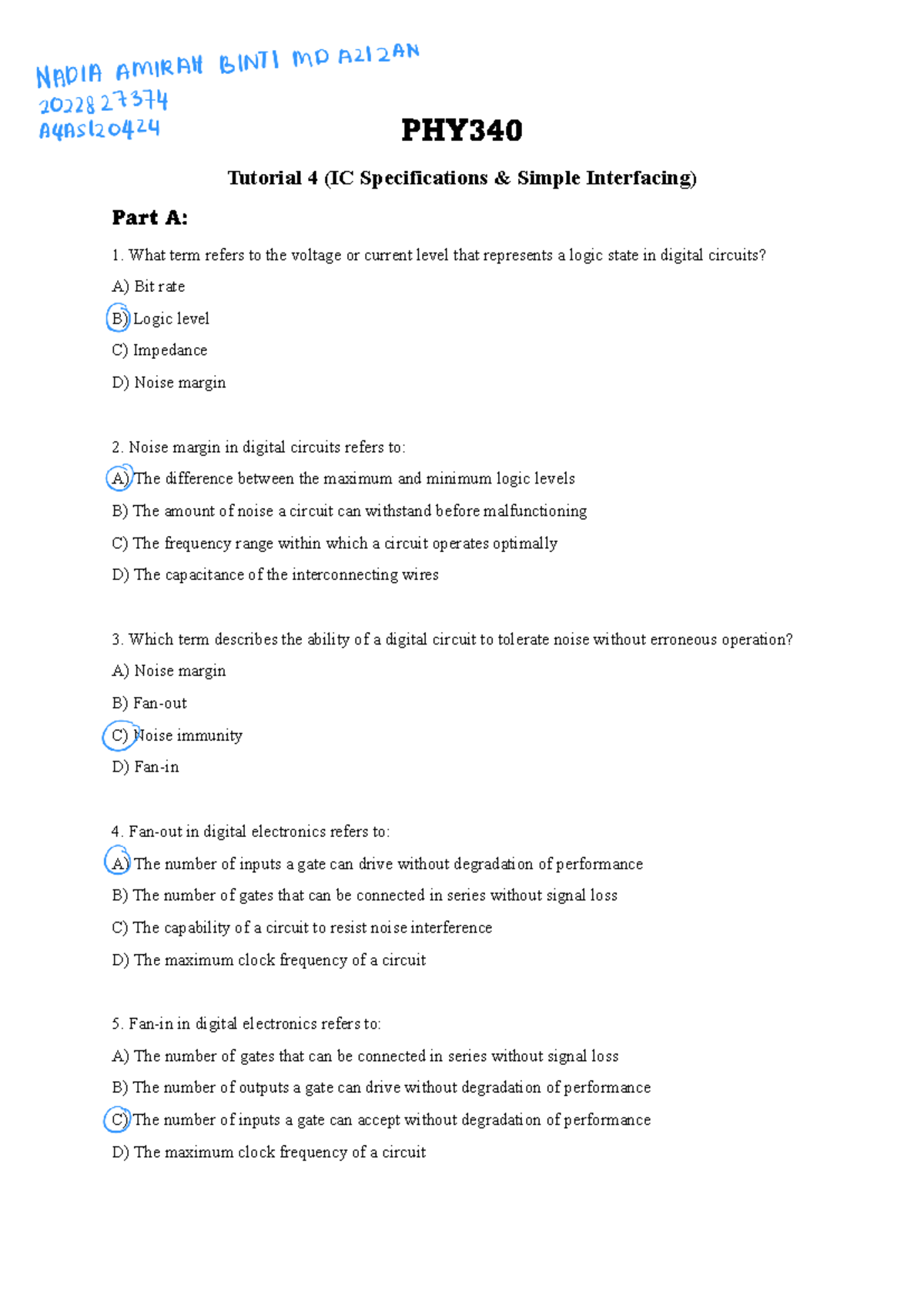 Tutorial 4 PHY340 - PHY Tutorial 4 (IC Specifications & Simple Interfacing) Part A: What term ...