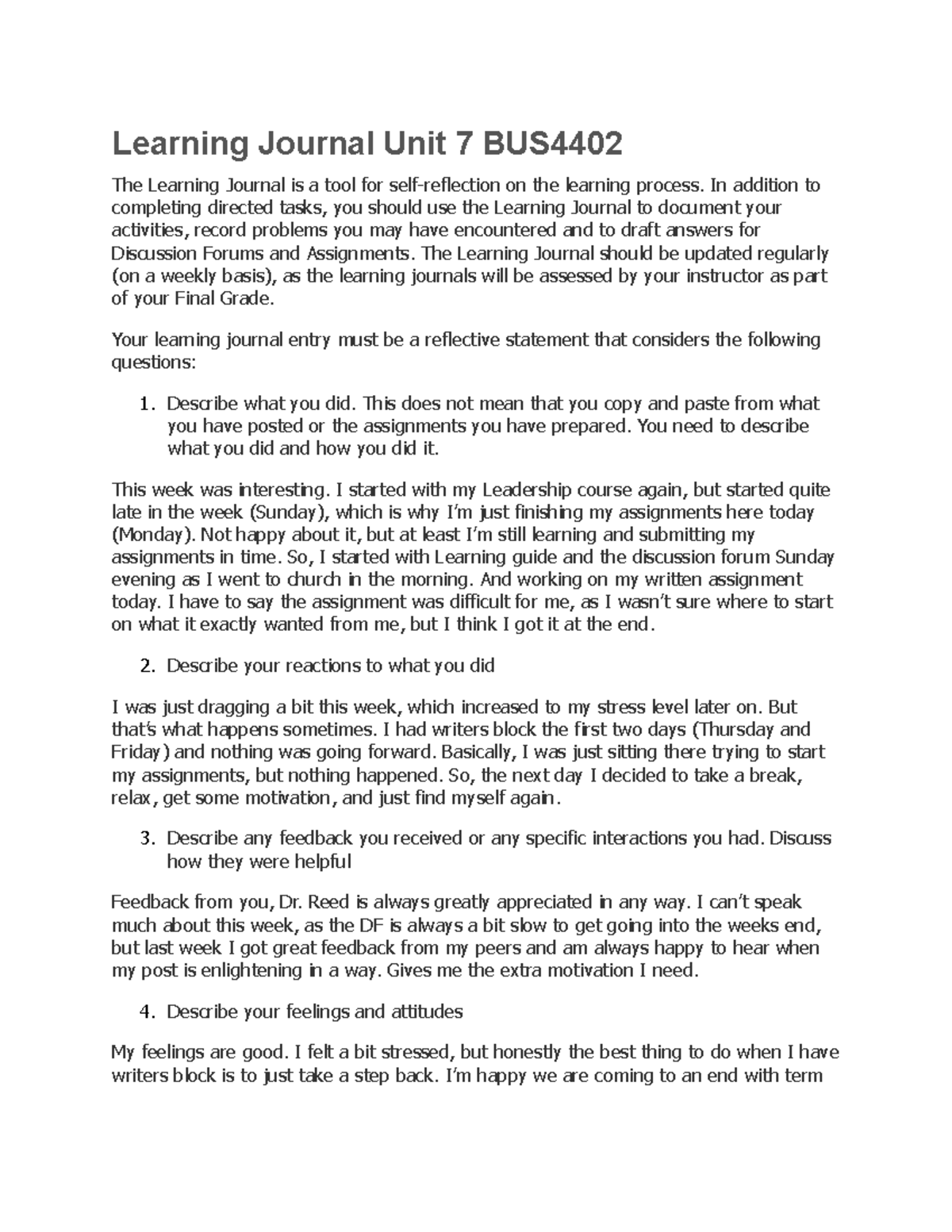 Learning Journal Unit 7 BUS4402 - Learning Journal Unit 7 BUS The Learning Journal is a tool for ...