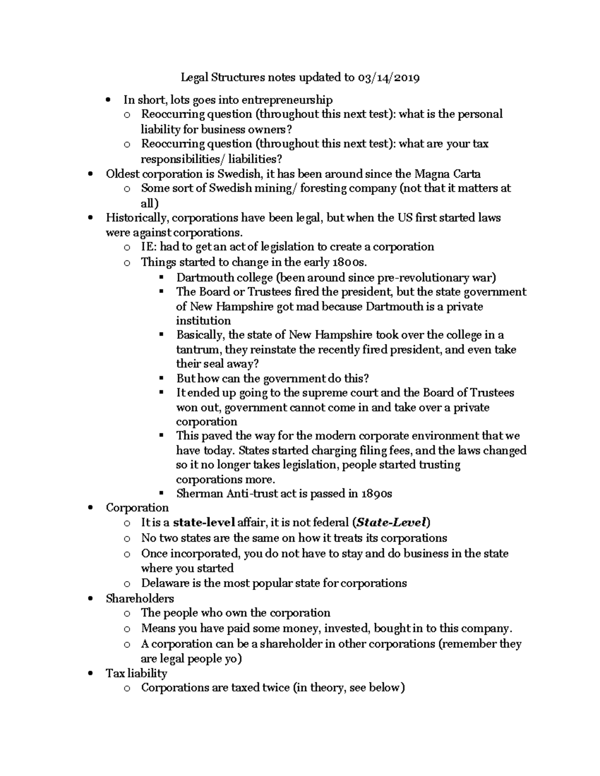 Other notes test 3 - Legal Structures notes updated to 03/14/ In short ...