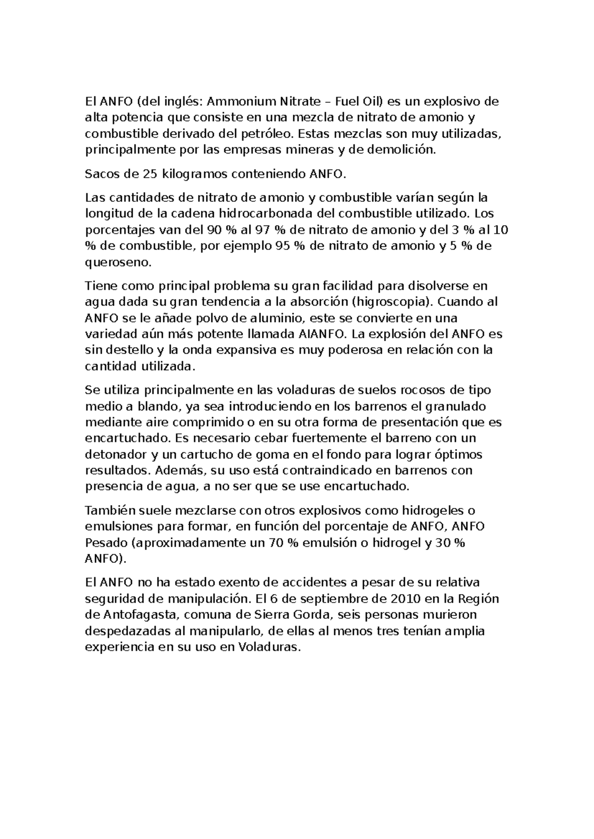 El anfoz explosivos - ........ - El ANFO (del inglés: Ammonium Nitrate ...