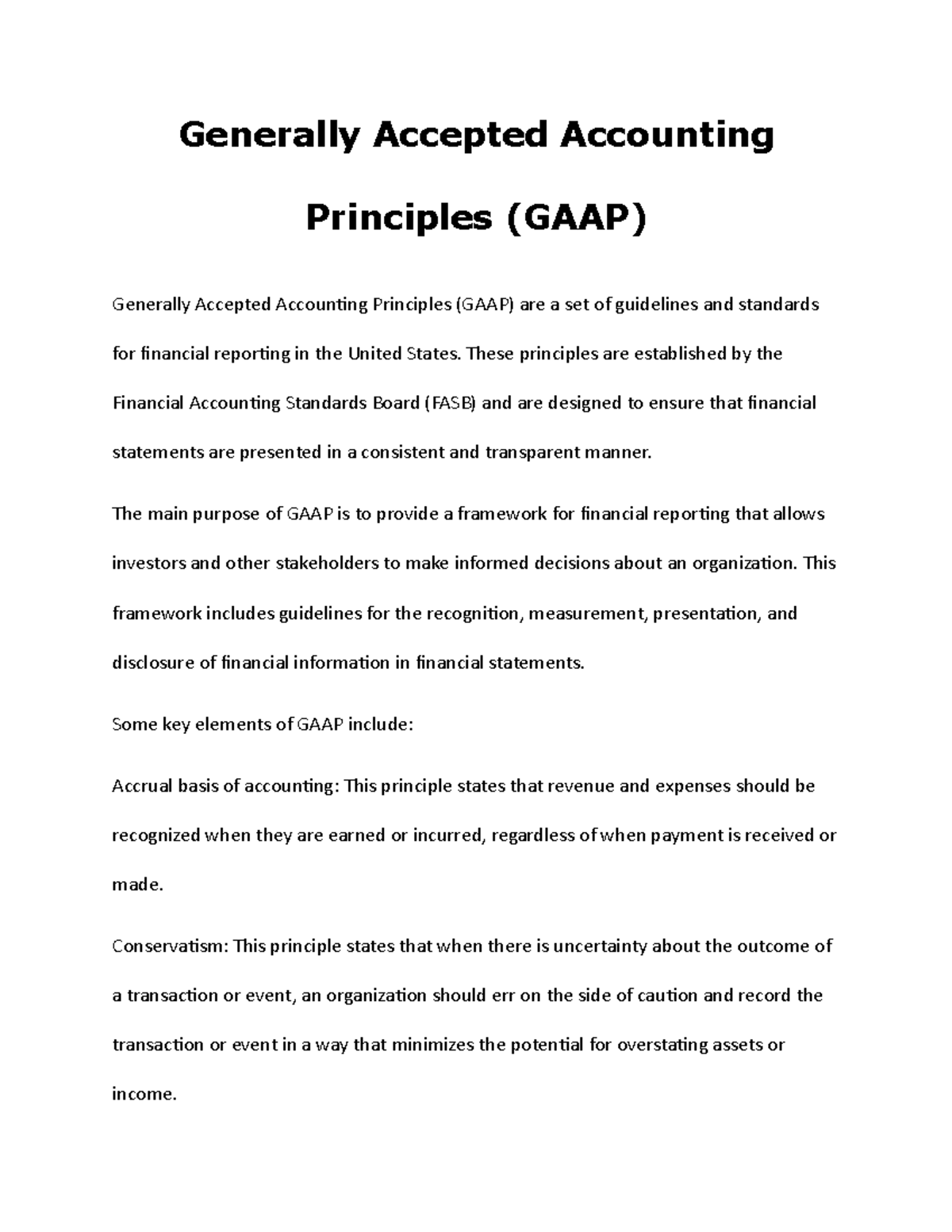 Generally Accepted Accounting Principles - These principles are ...