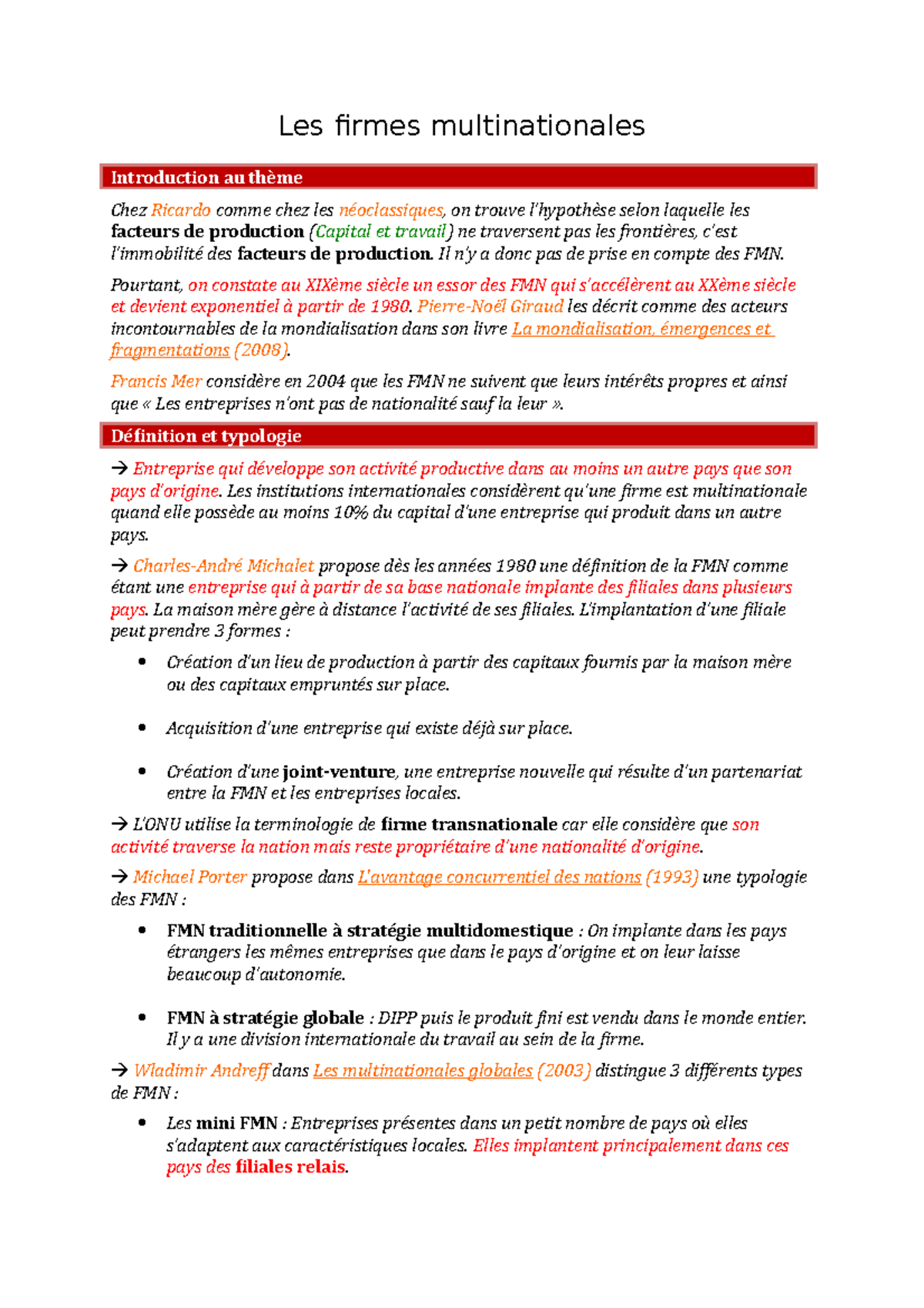 Les firmes multinationales - Les firmes multinationales Introduction au ...
