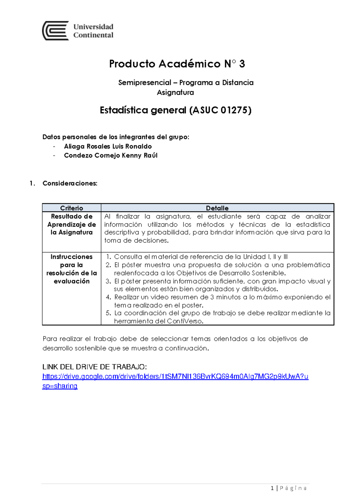 PRODUCTO academico 2 estadistica general - 1 | P á g i n a Producto Académico N° 3 ...