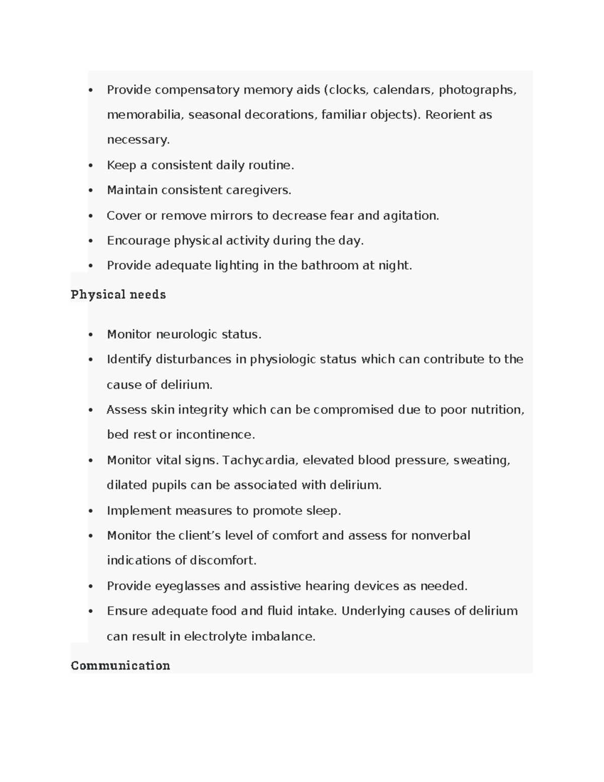 ATI med surg notes - Provide compensatory memory aids (clocks ...