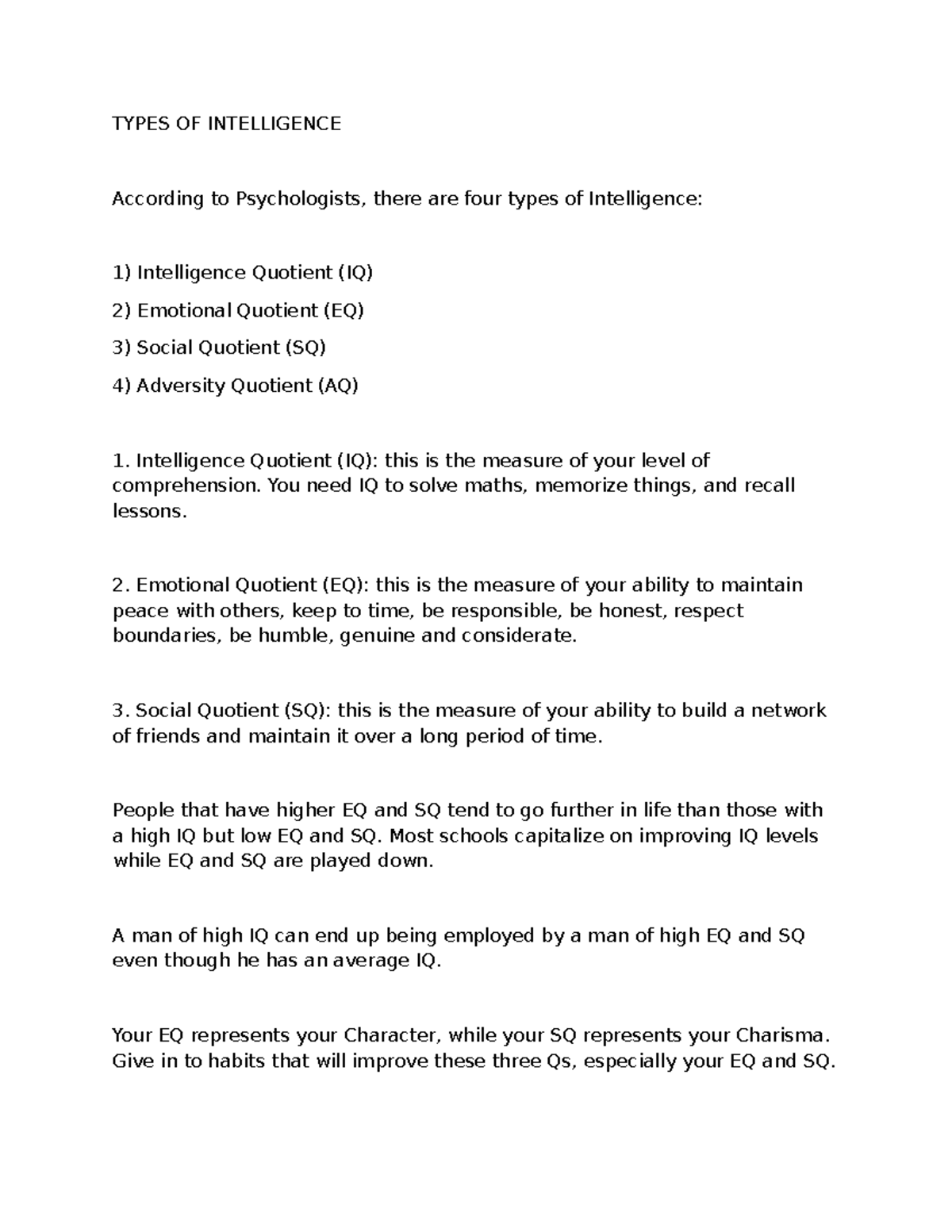 Types of intelegence - FOR EDUCATIONAL PURPOSES - TYPES OF INTELLIGENCE ...