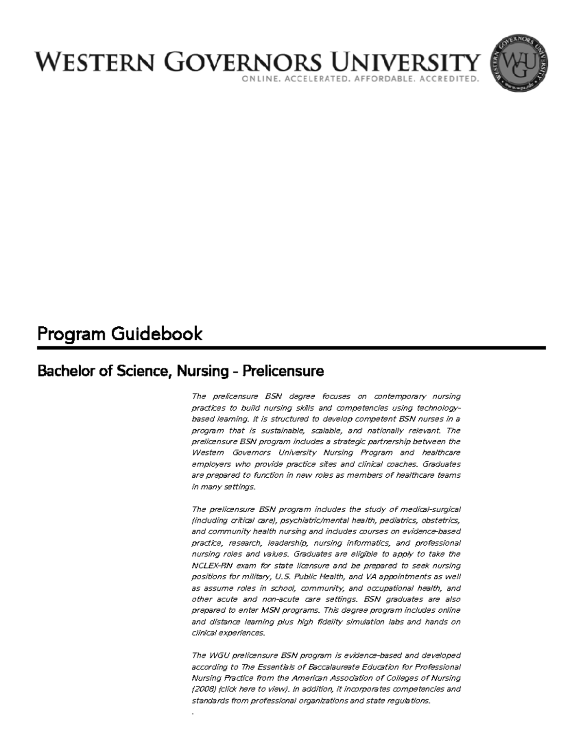 BSN Course Info - Program Guidebook Bachelor of Science, Nursing ...