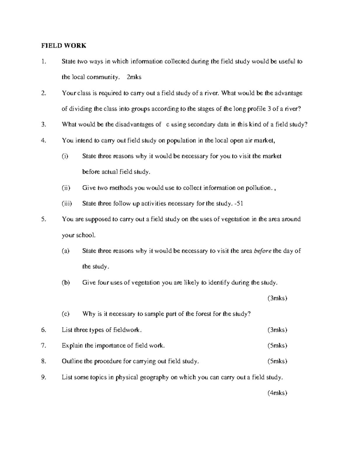 F1 qsns - NOTES LECTURE - FIELD WORK State two ways in which ...