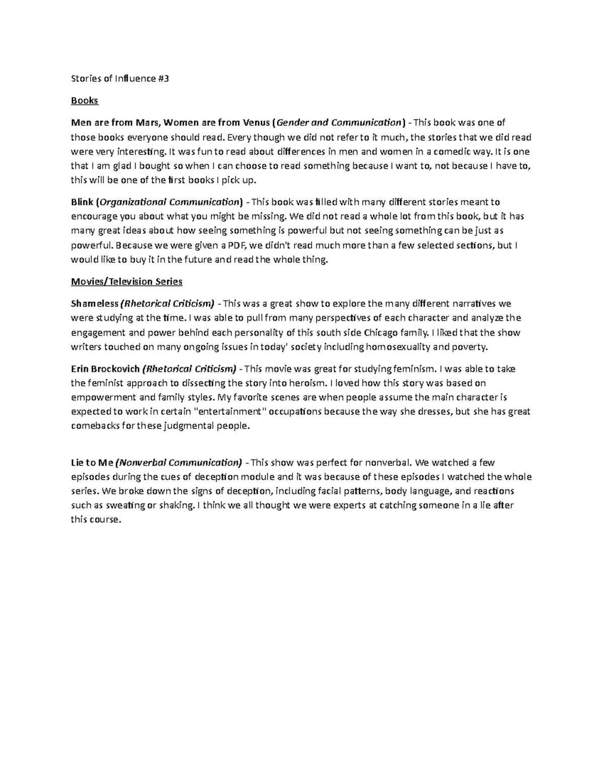 SI 3 - Past influence from class stories. - Stories of Influence Books ...