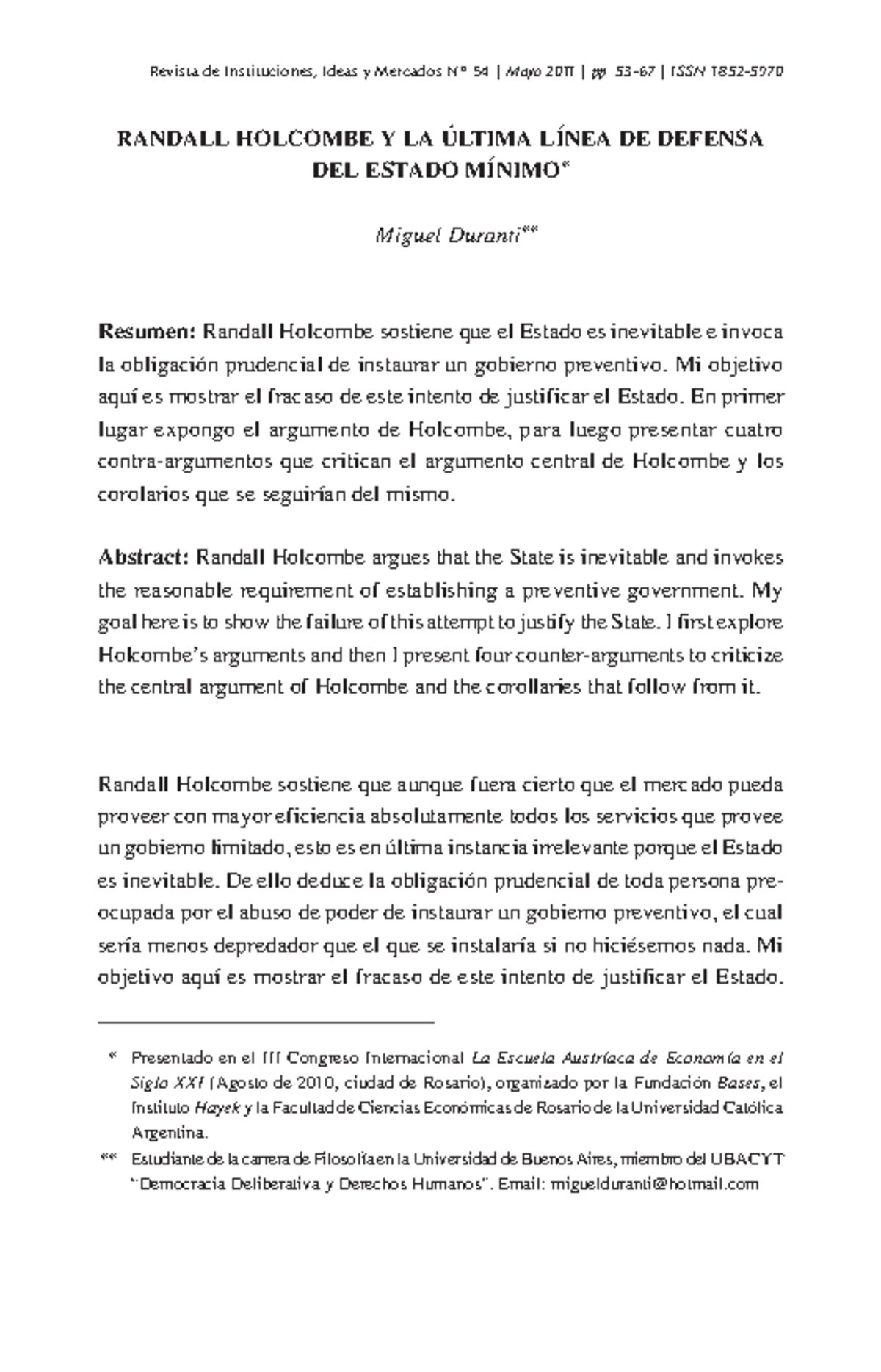 Duranti - Holcombe y la última línea de defensa del Estado mínimo ...