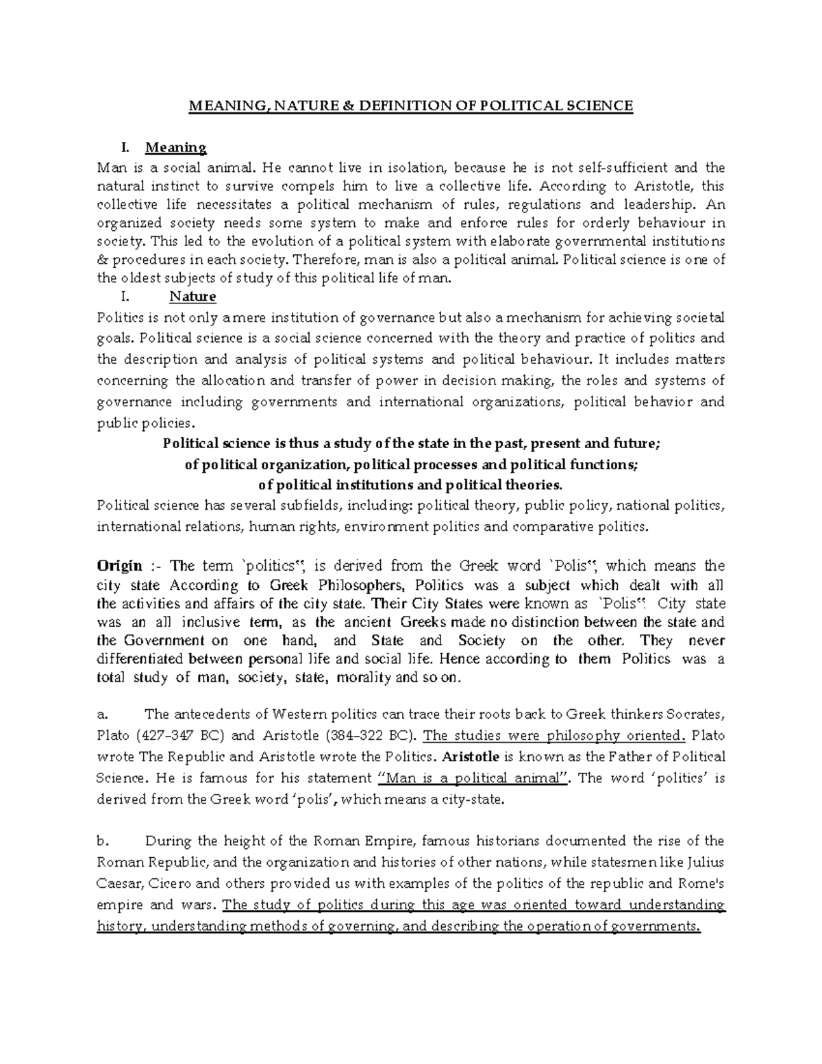 Politicalscience - MEANING, NATURE & DEFINITION OF POLITICAL SCIENCE I ...