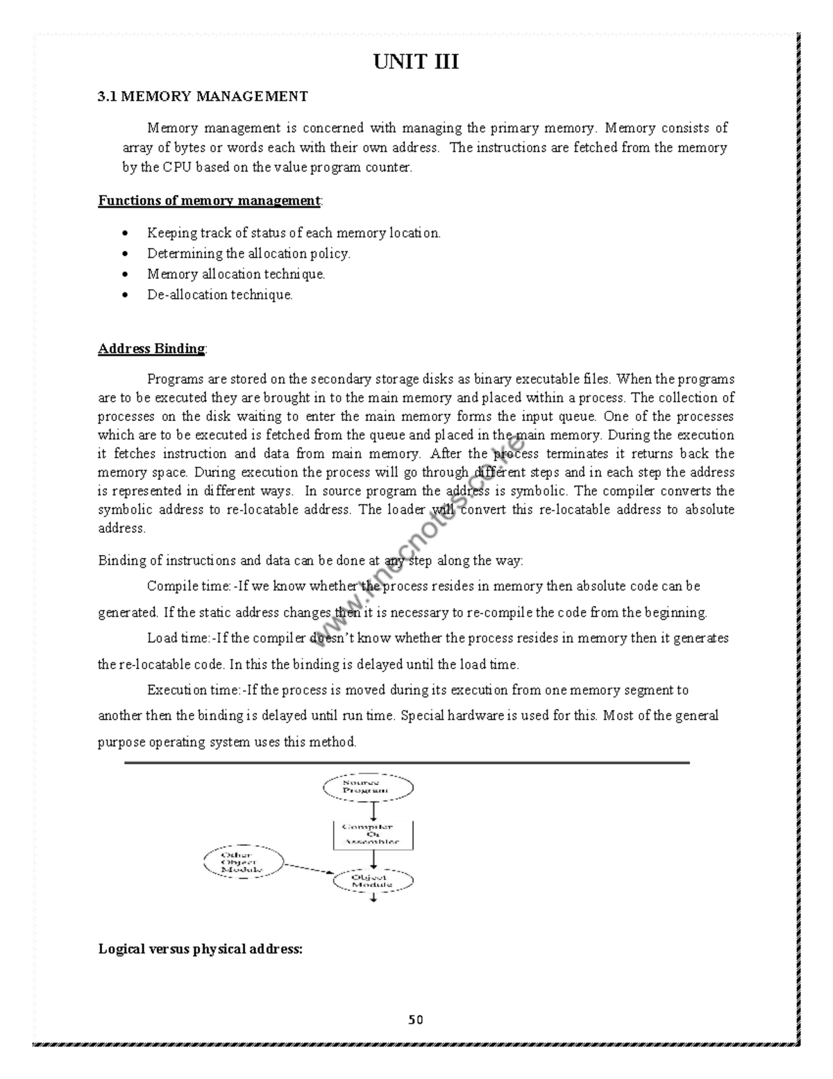 Memory- Management - NOTES AND SUMMARIIES - UNIT III 3 MEMORY ...