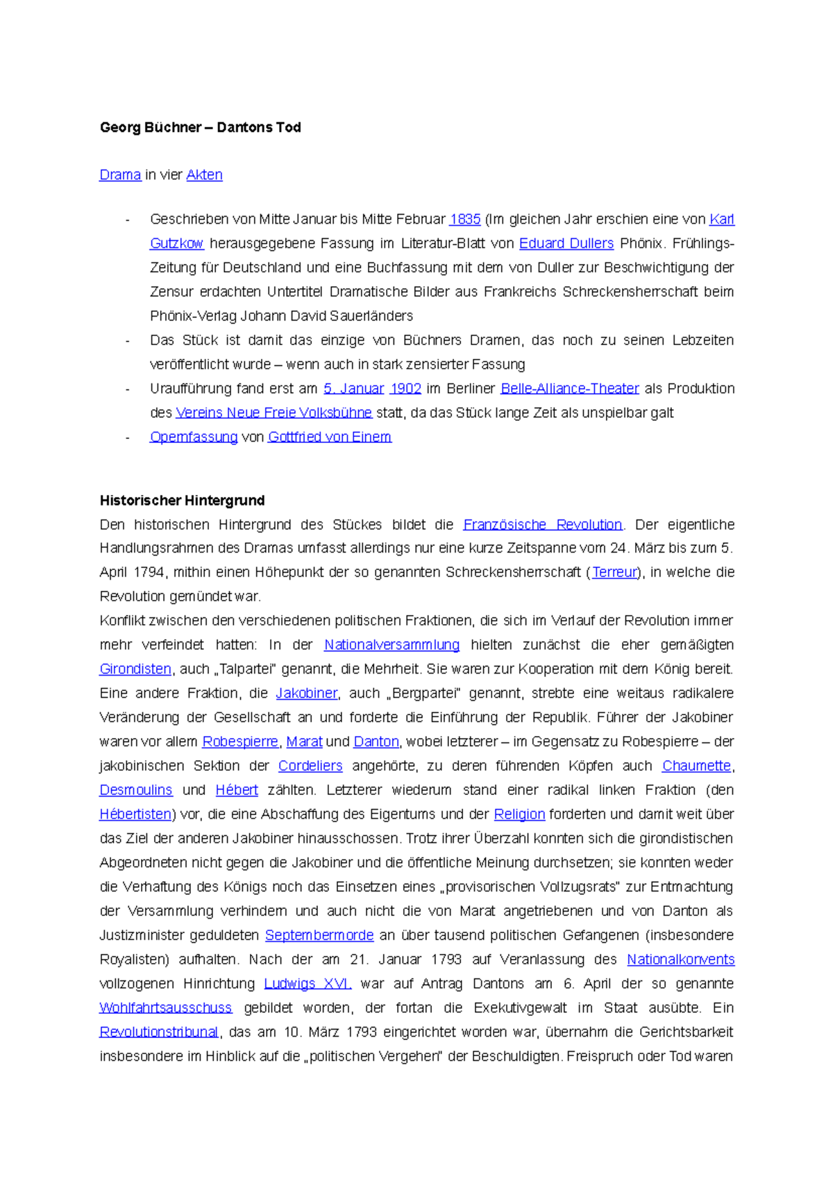 Georg Büchner- Dantons Tod - Georg Büchner – Dantons Tod Drama in vier ...