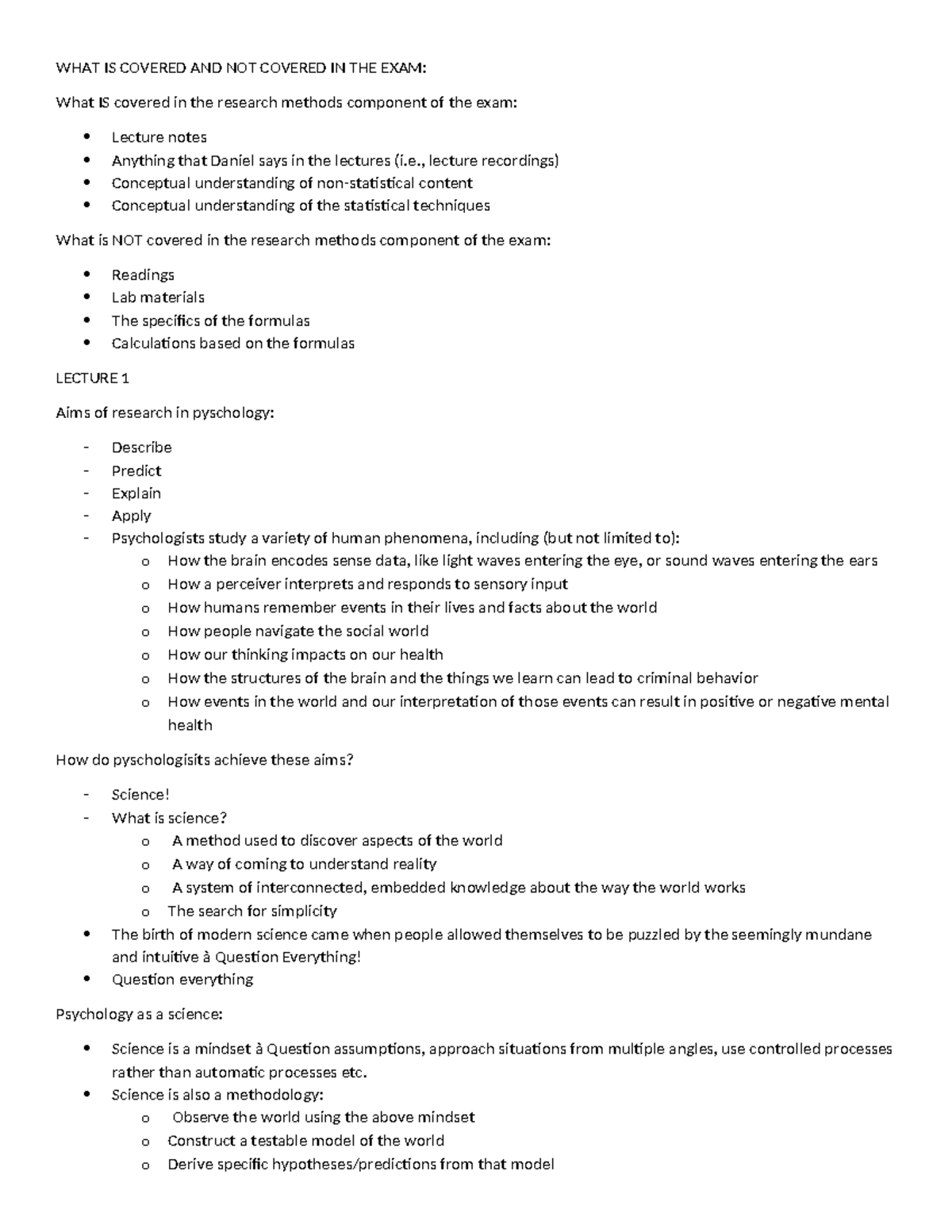 PYSC Final EXAM Notes - WHAT IS COVERED AND NOT COVERED IN THE EXAM ...