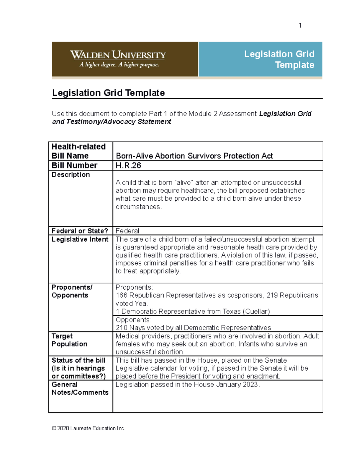 Week 4 Assignment - Legislation Grid Template Use this document to ...
