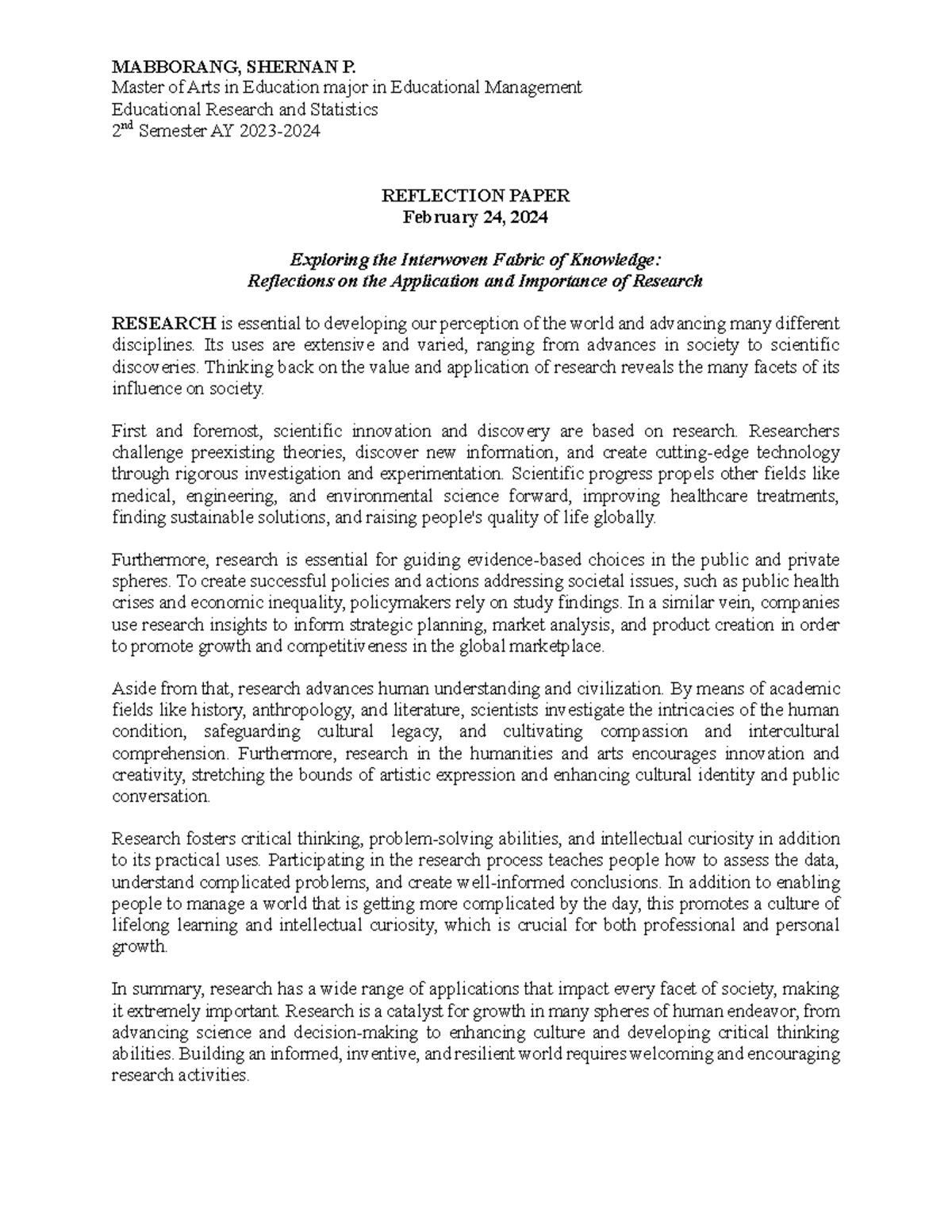 Exploring the Interwoven Fabric of Knowledge: Reflections on the ...