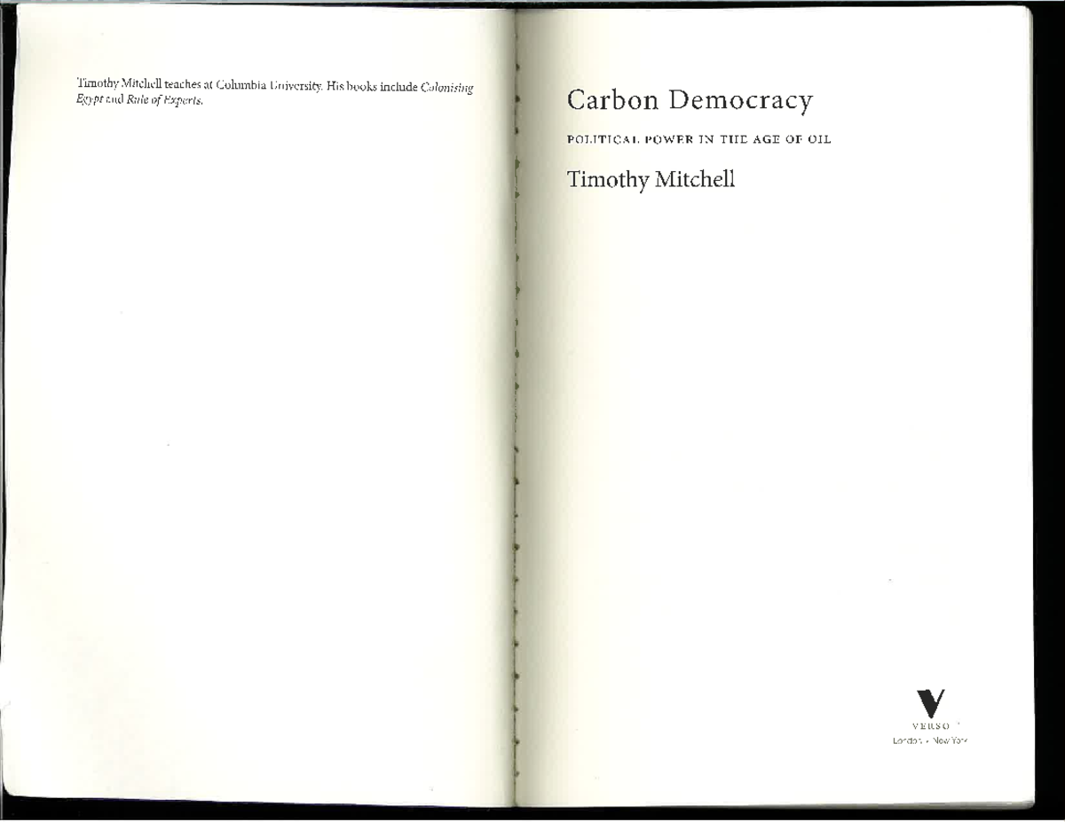 Mitchell, Carbon Democracy - CEGU 20001 - Studocu