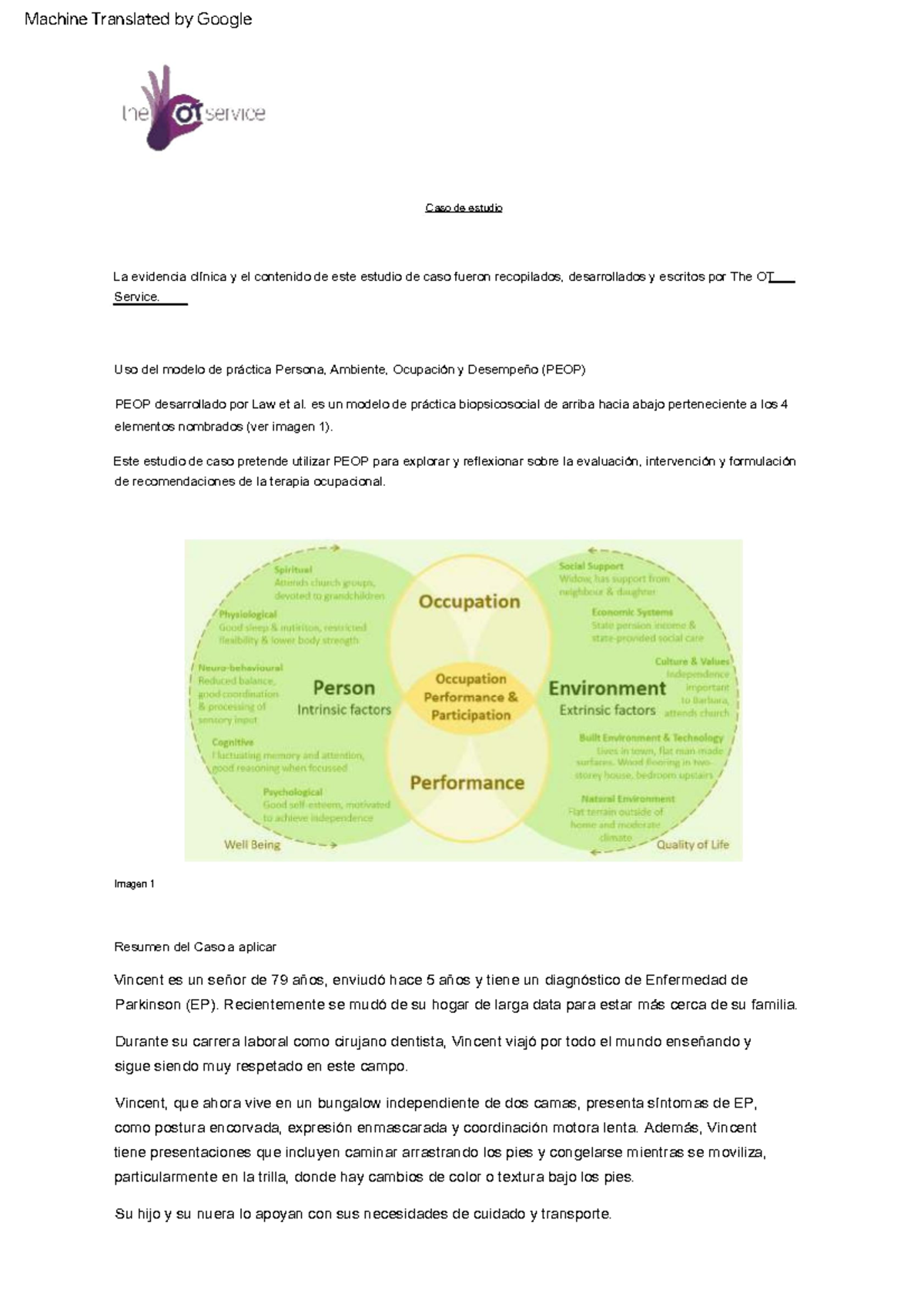 Caso clínico Peop - Uso del modelo de práctica Persona, Ambiente ...