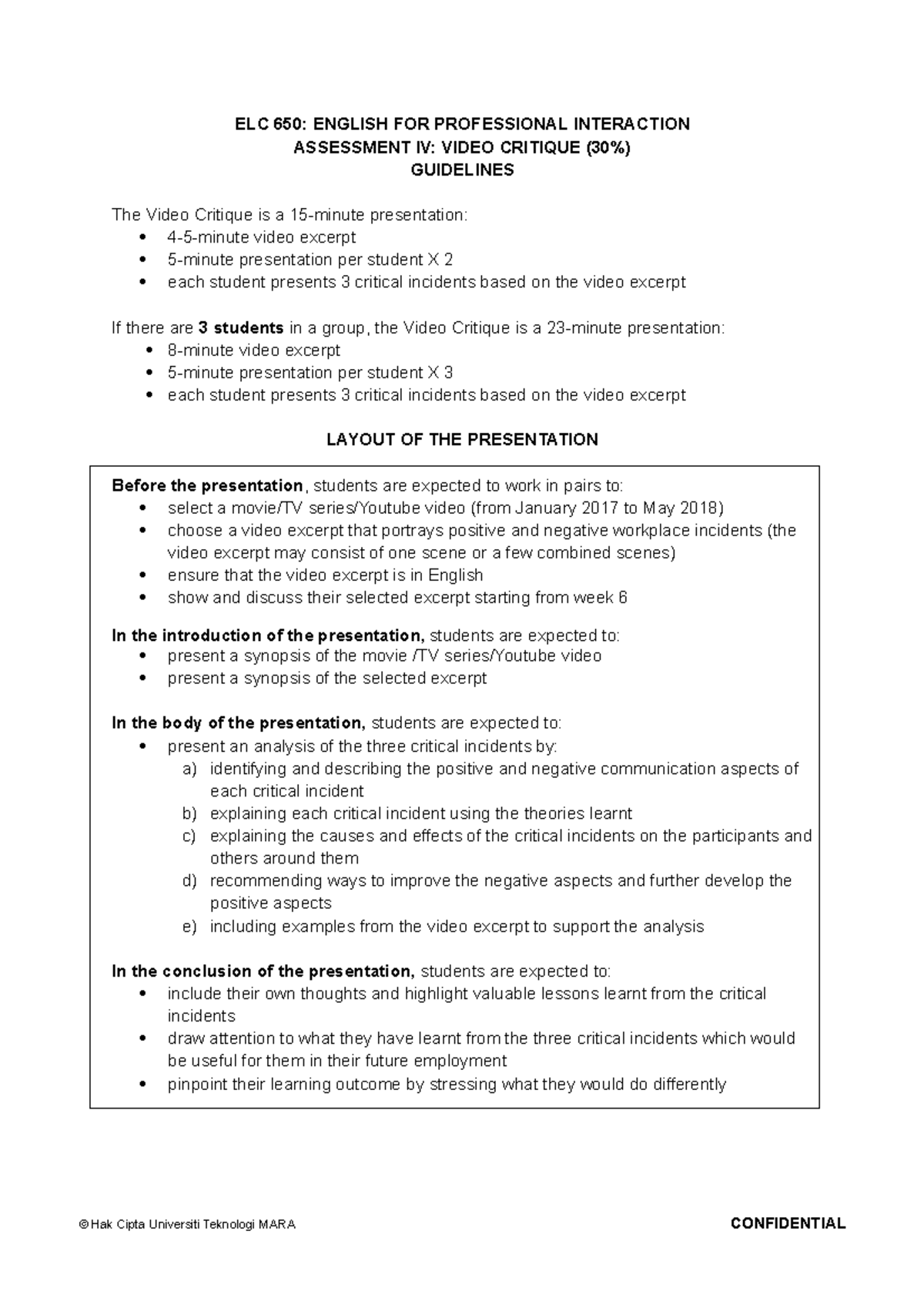 ELC650 VC Guidelines 050318 - English for Professional Interaction ...