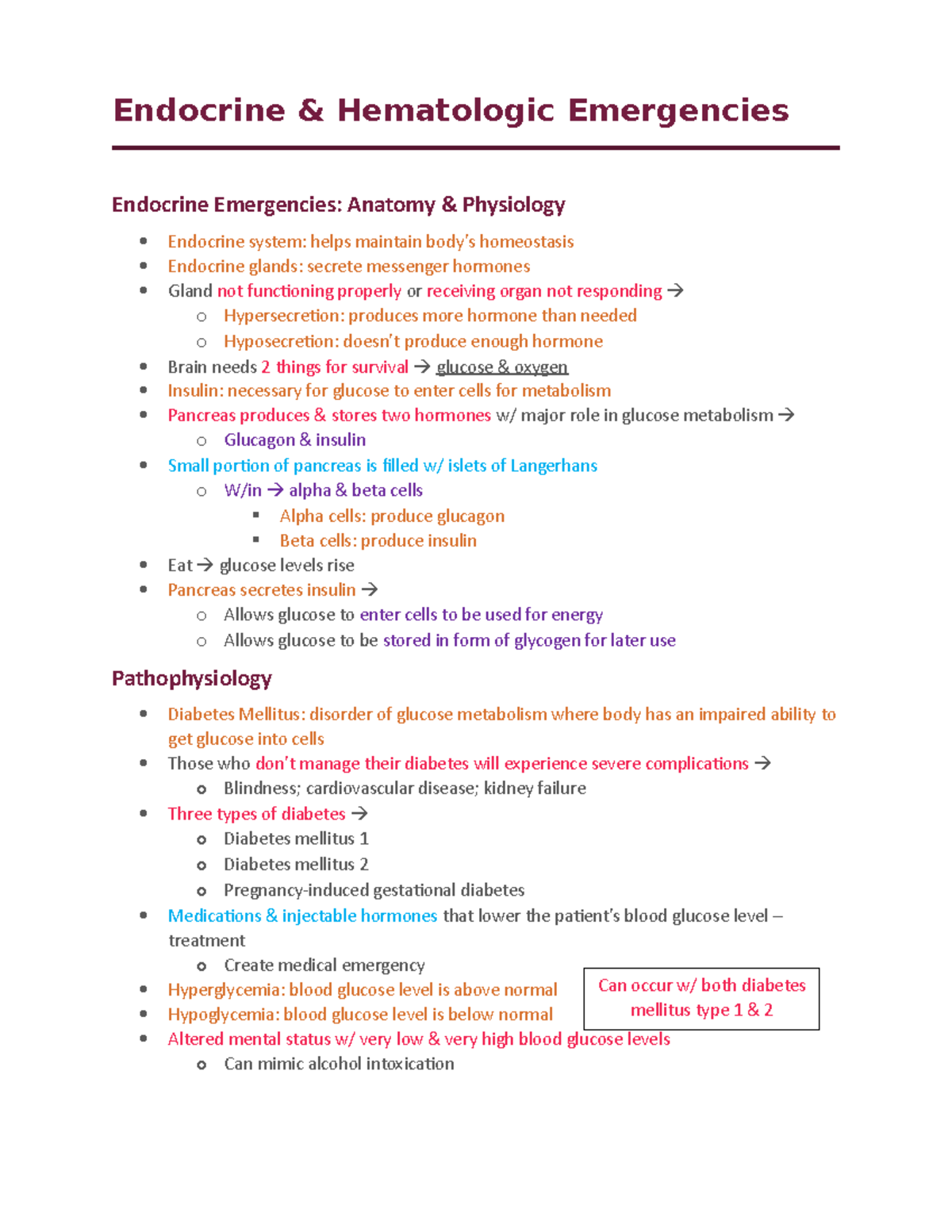 Chapter 19 - RC Health Services Book Notes - Endocrine & Hematologic ...