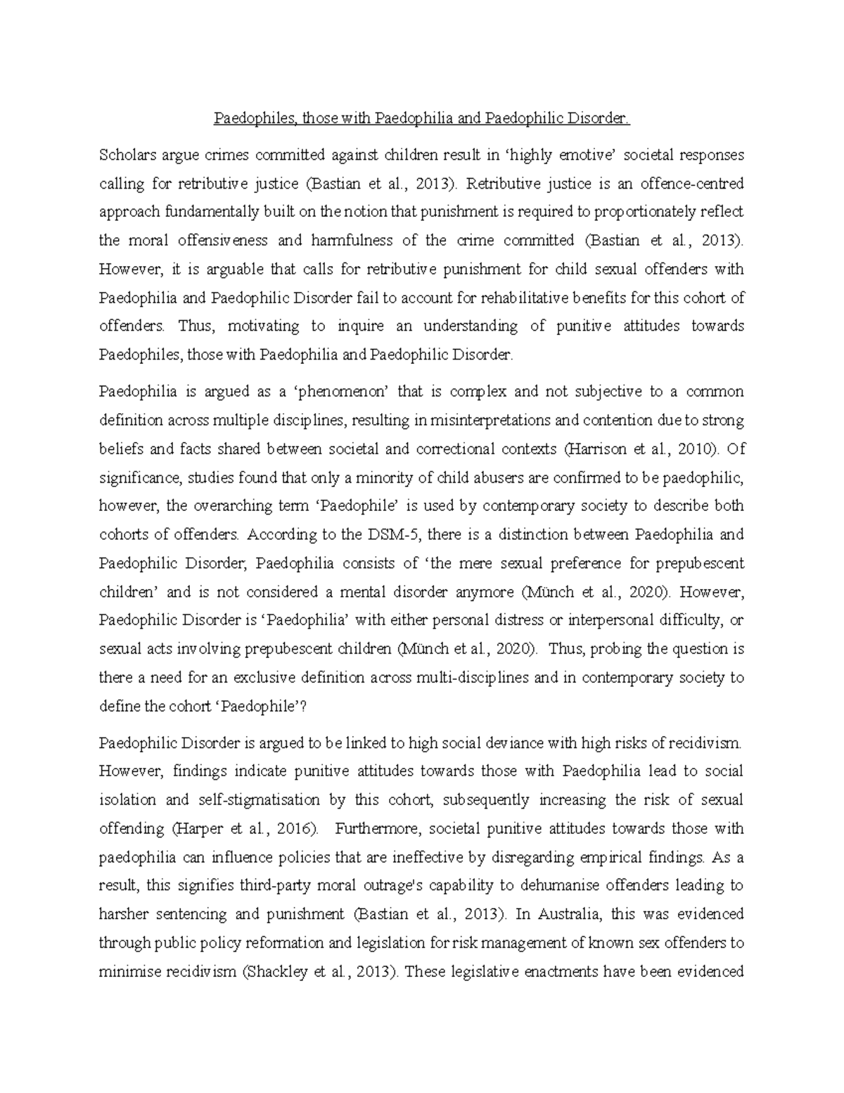 CRIM2037 - SCOPING PAPER - Paedophiles, those with Paedophilia and ...