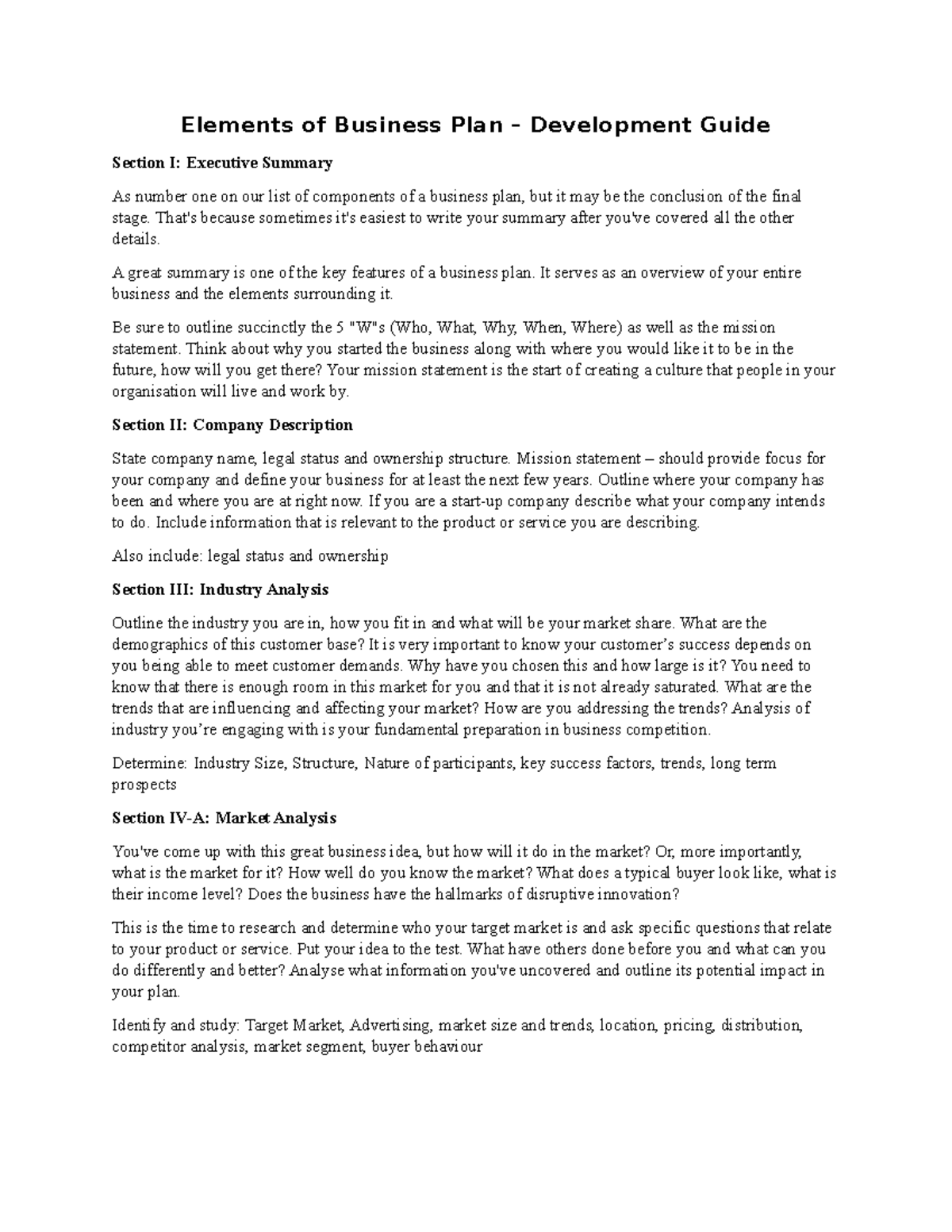 Elements of Business Plan - That's because sometimes it's easiest to ...