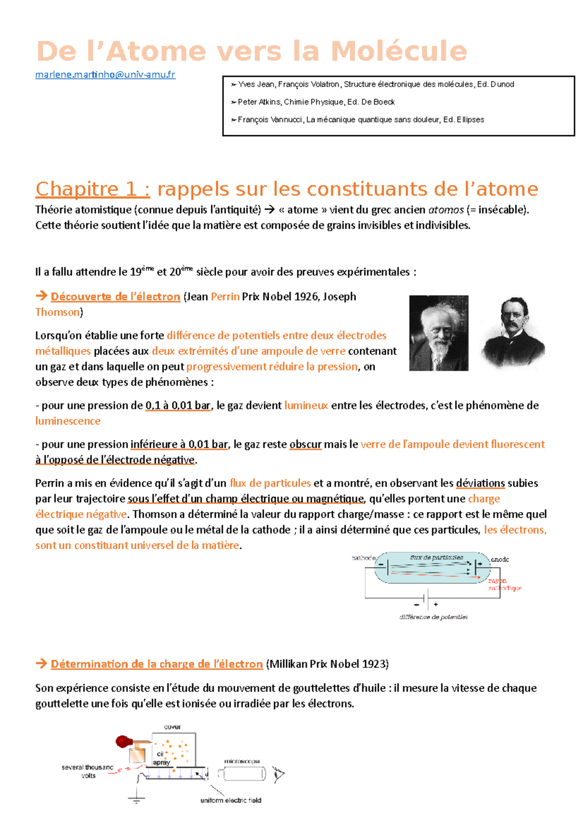 Chapitre 1 - Structure de l'atome - De l’Atome vers la Molécule marlene ...