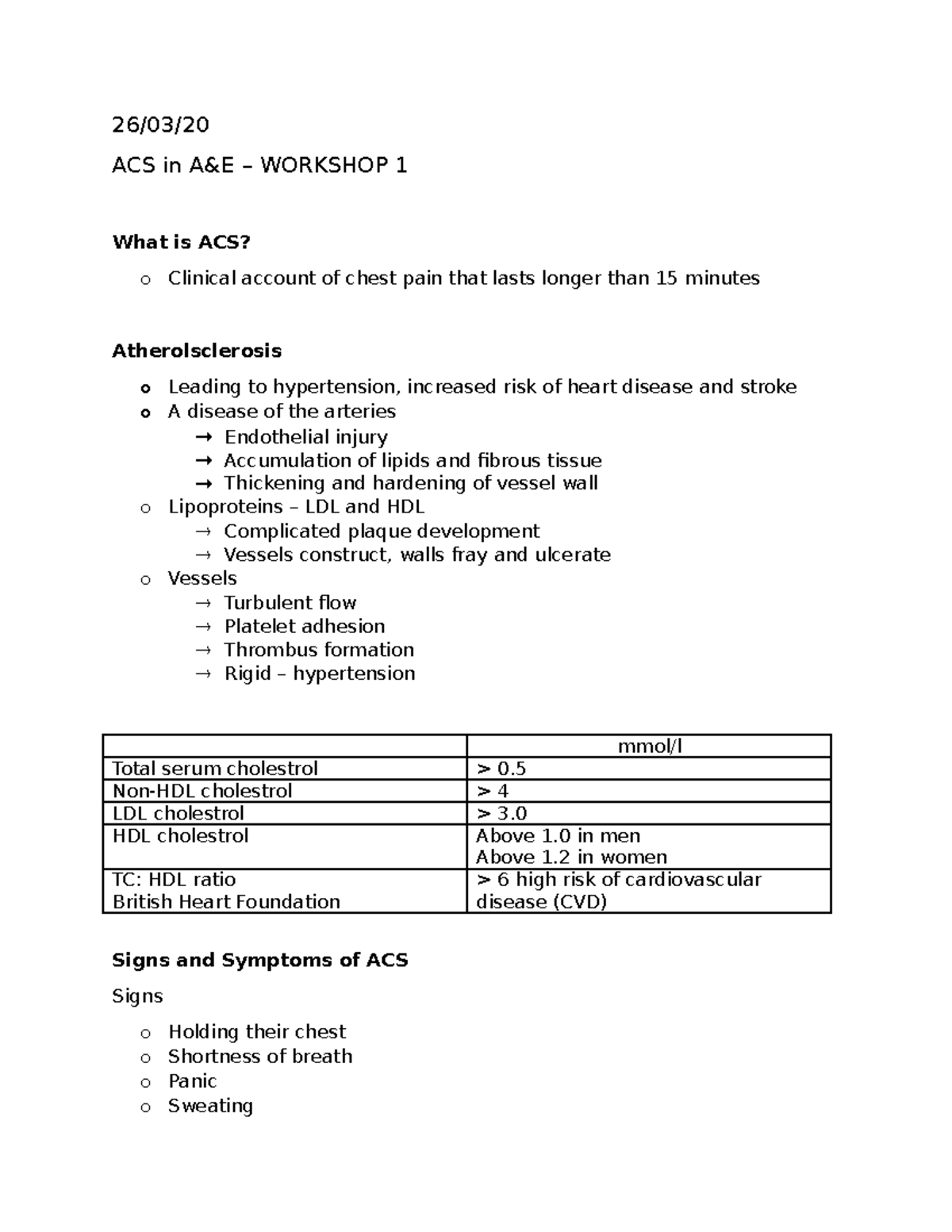 ACS in A&E - Lecture notes 1 - 26/03/ ACS in A&E – WORKSHOP 1 What is ...
