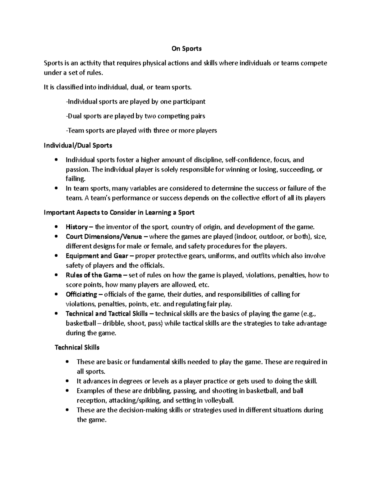 Physical Education- Introduction to Sports - Science, Technology ...