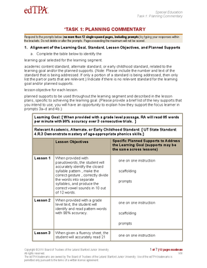 Part D - Assessment Commentary - Task 3: Assessment Commentary TASK 3 ...