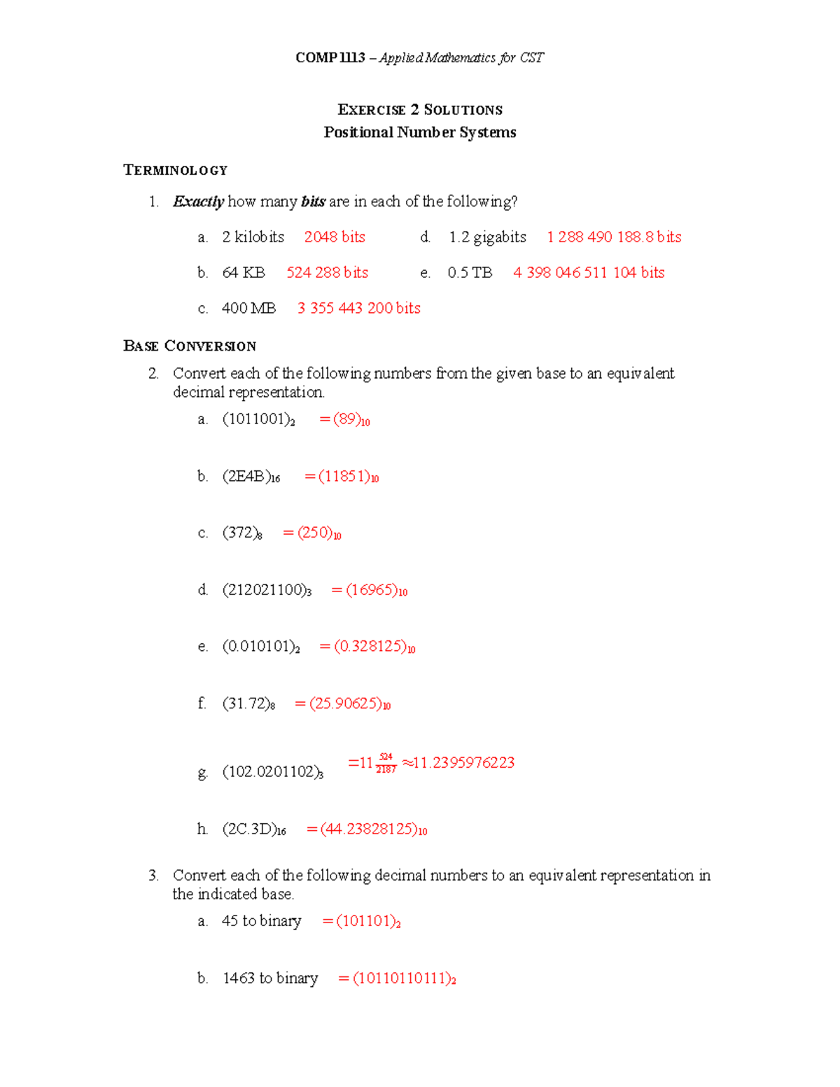 Exercise 02 Positional Number Systems Solutions Exercise 2 Solutions Positional Number