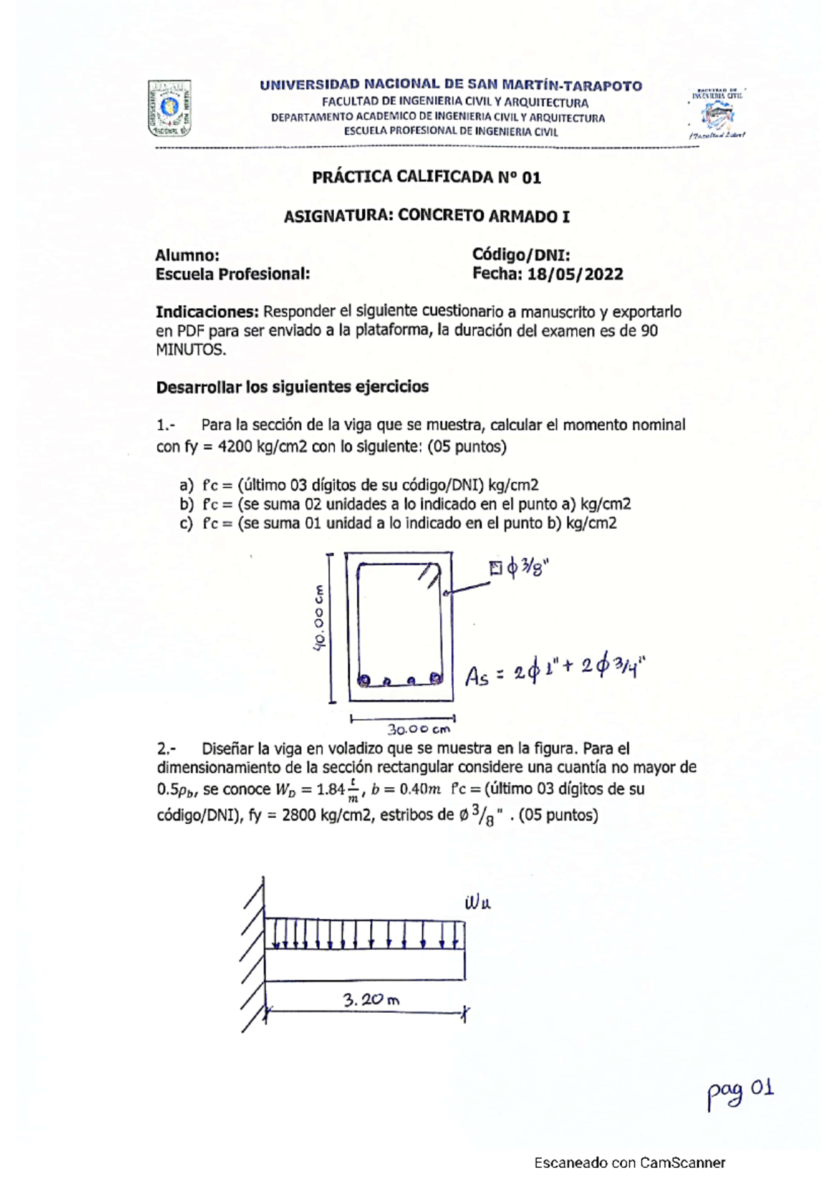 Práctica Concreto Armado I - Mecánica de Materiales I - Studocu