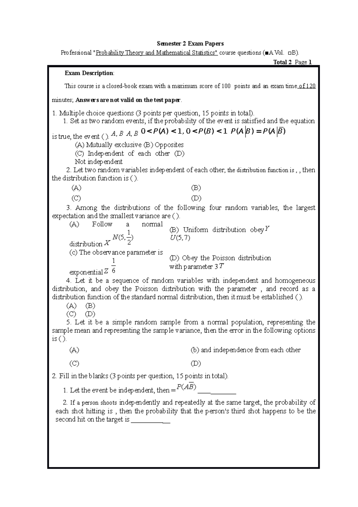 Semester 2 Exam Papers - Semester 2 Exam Papers Professional ...