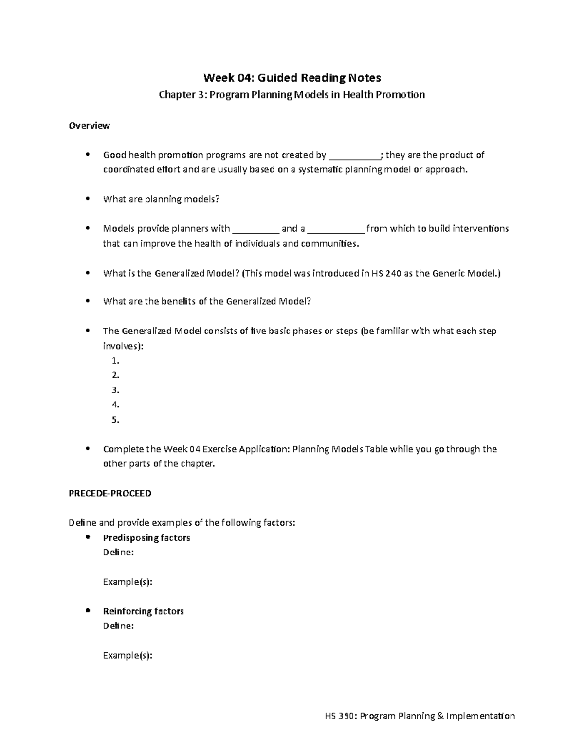 Hs390 document W04 GRN - Chapter 3 - Program Planning Models in Health ...