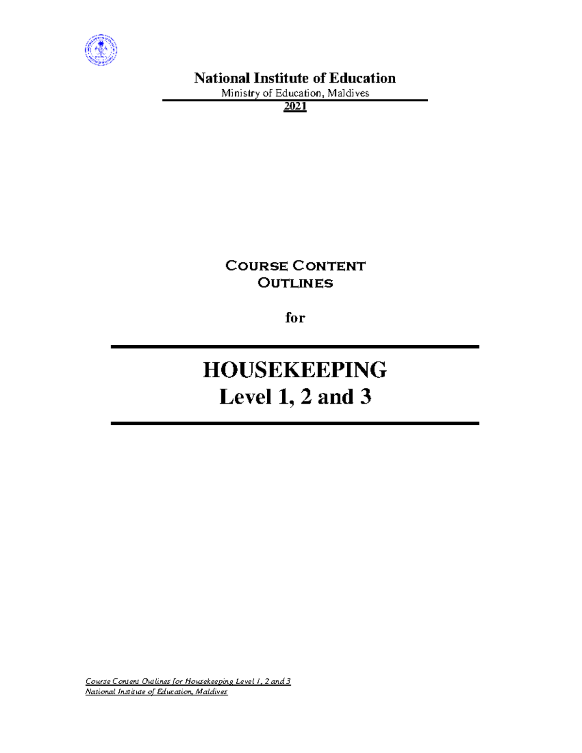 Course Content Outlines for housekeeping (Level 1, 2 and 3) - Course ...
