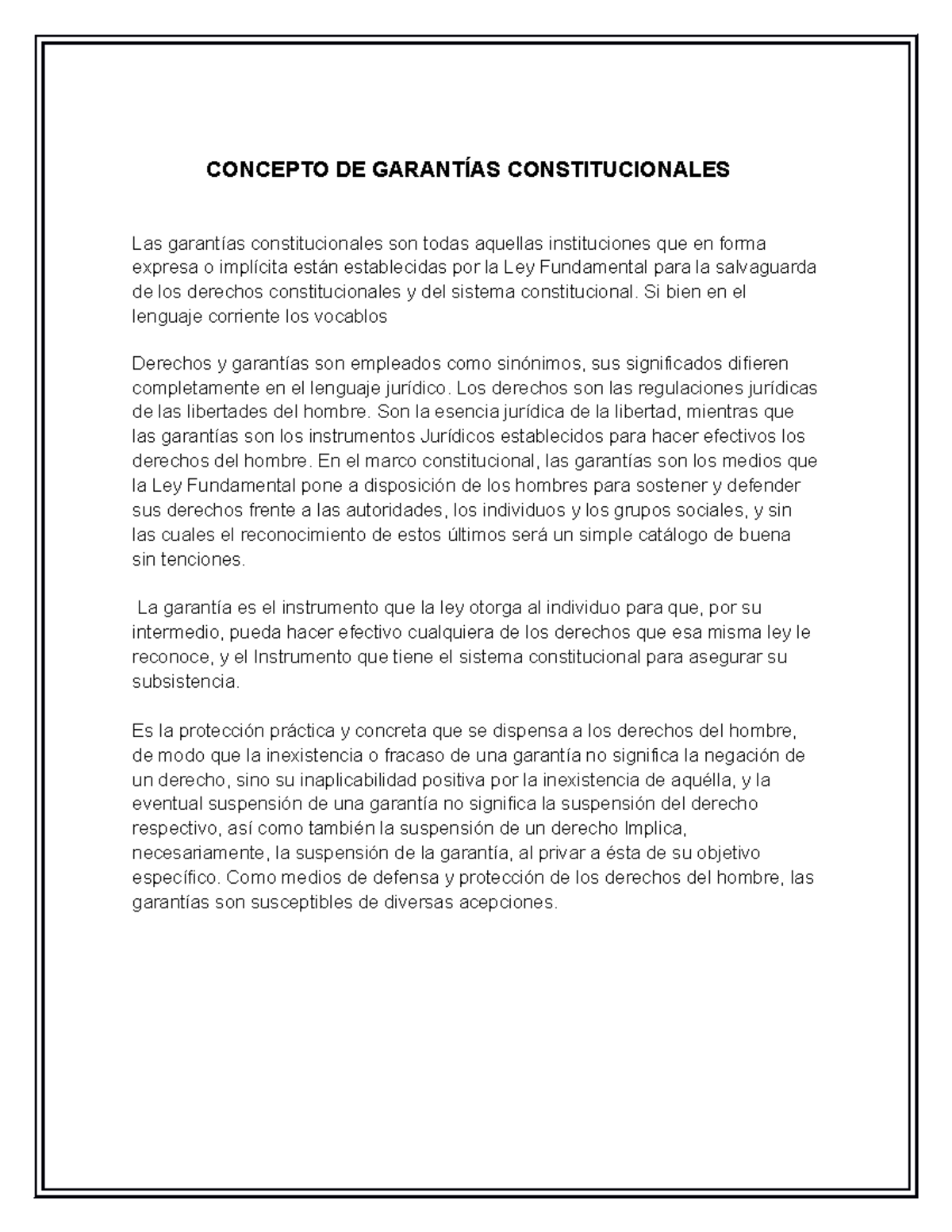 Concepto DE Garantías Constitucionales - CONCEPTO DE GARANTÍAS CONSTITUCIONALES Las garantías ...