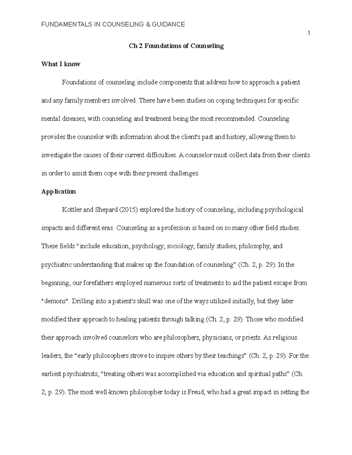 451SP23 WEEKLY PAPER - Ch 2 Foundations of Counseling What I know Foundations of counseling ...