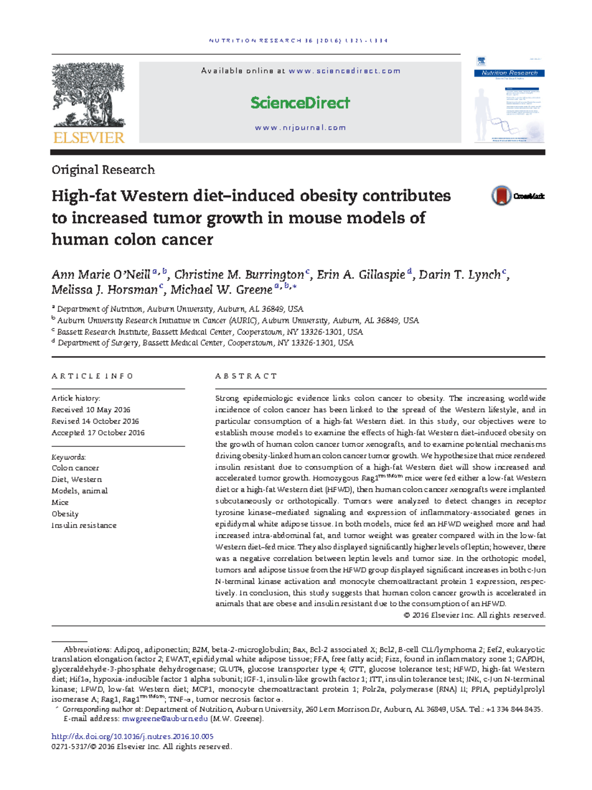 High-fat Western diet–induced obesity contributes to increased tumor ...