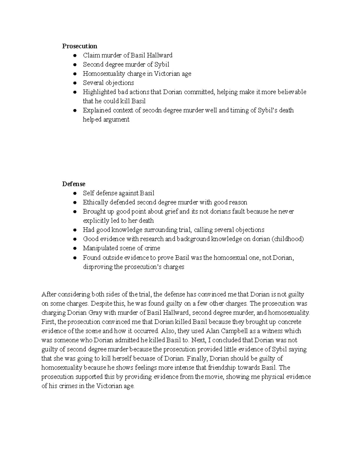 Dorian Gray Trial Notes - Prosecution Claim murder of Basil Hallward ...