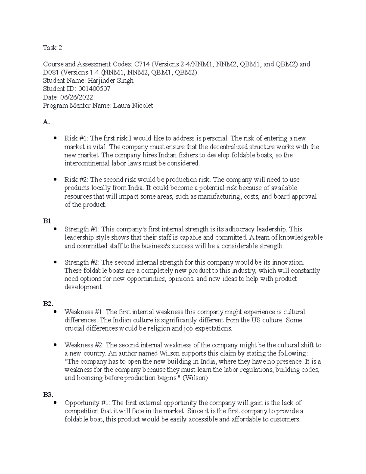 Task - 2 - This is a paper for Task 2 - Task 2 Course and Assessment Codes: C714 (Versions 2-4 ...