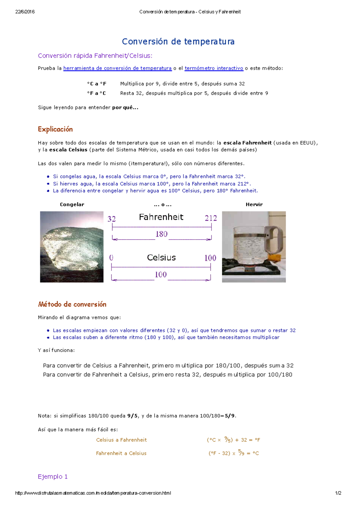 Conversión de temperatura - Celsius y Fahrenheit - 22/6/2016 Conversión ...